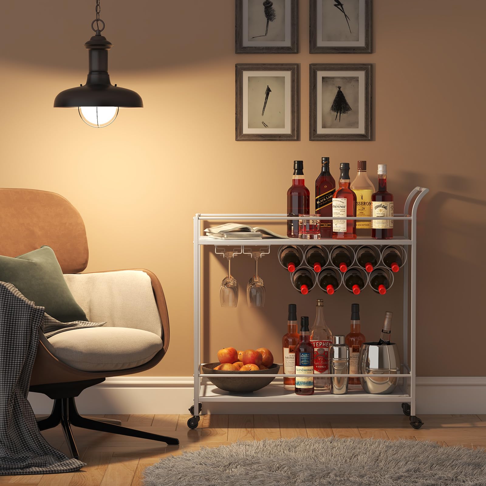 Lifewit Bar Cart, Home Bar Serving Cart, 2 Tier Drink Cart with 9 Wine ...