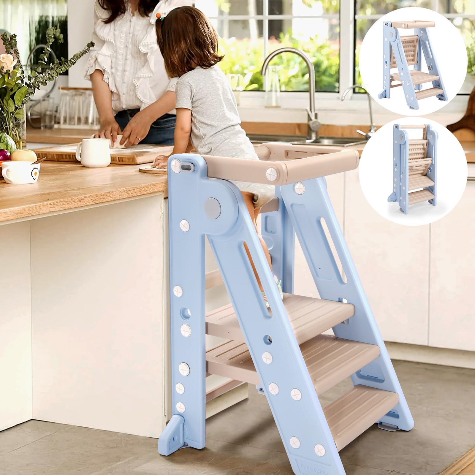 Amazon.com: Gimars Foldable Toddler Kitchen Step Stool Helper for Kids ...