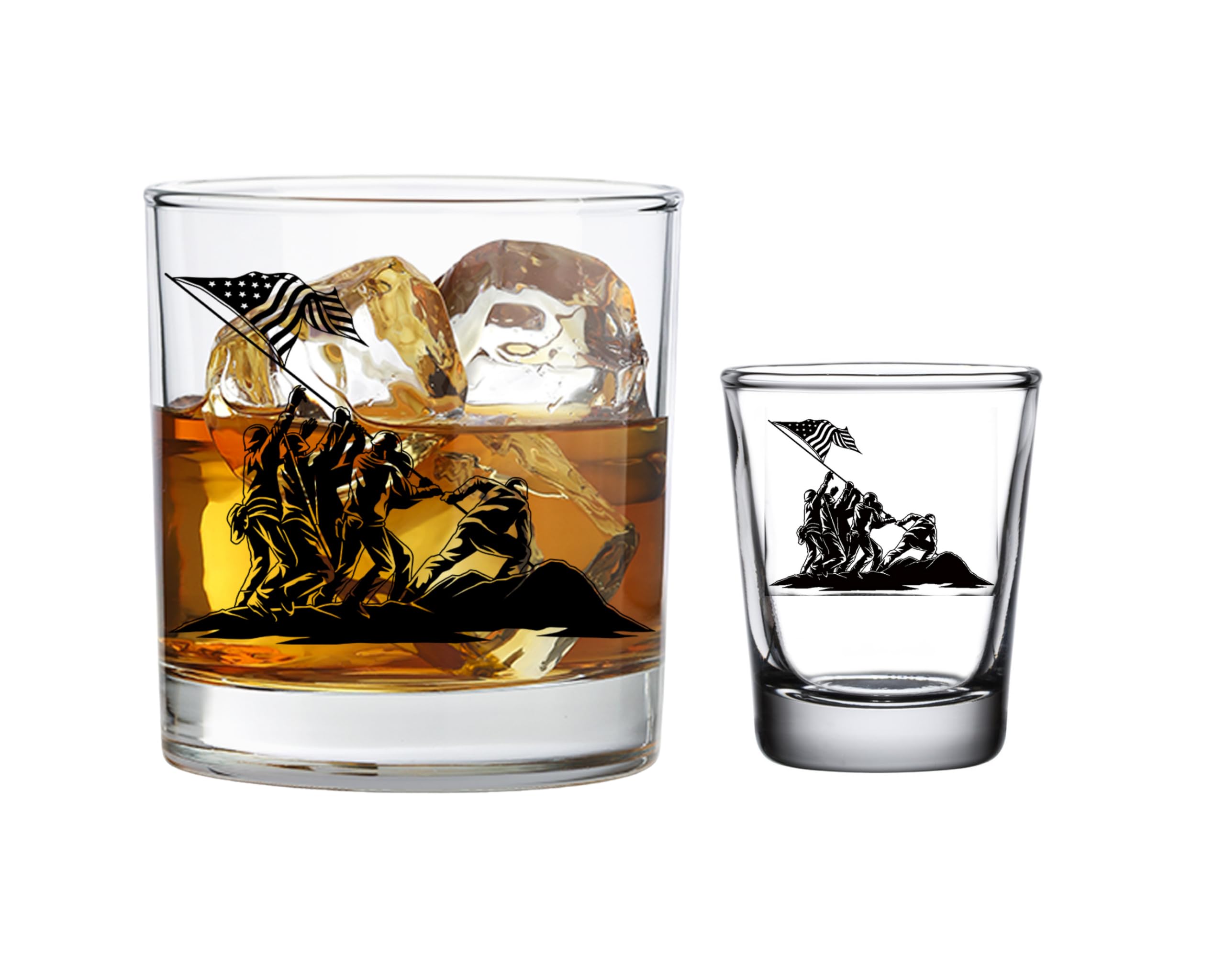 Amazon.com | USMC Whiskey Glass and Shot Glass, Engraved Raising The ...