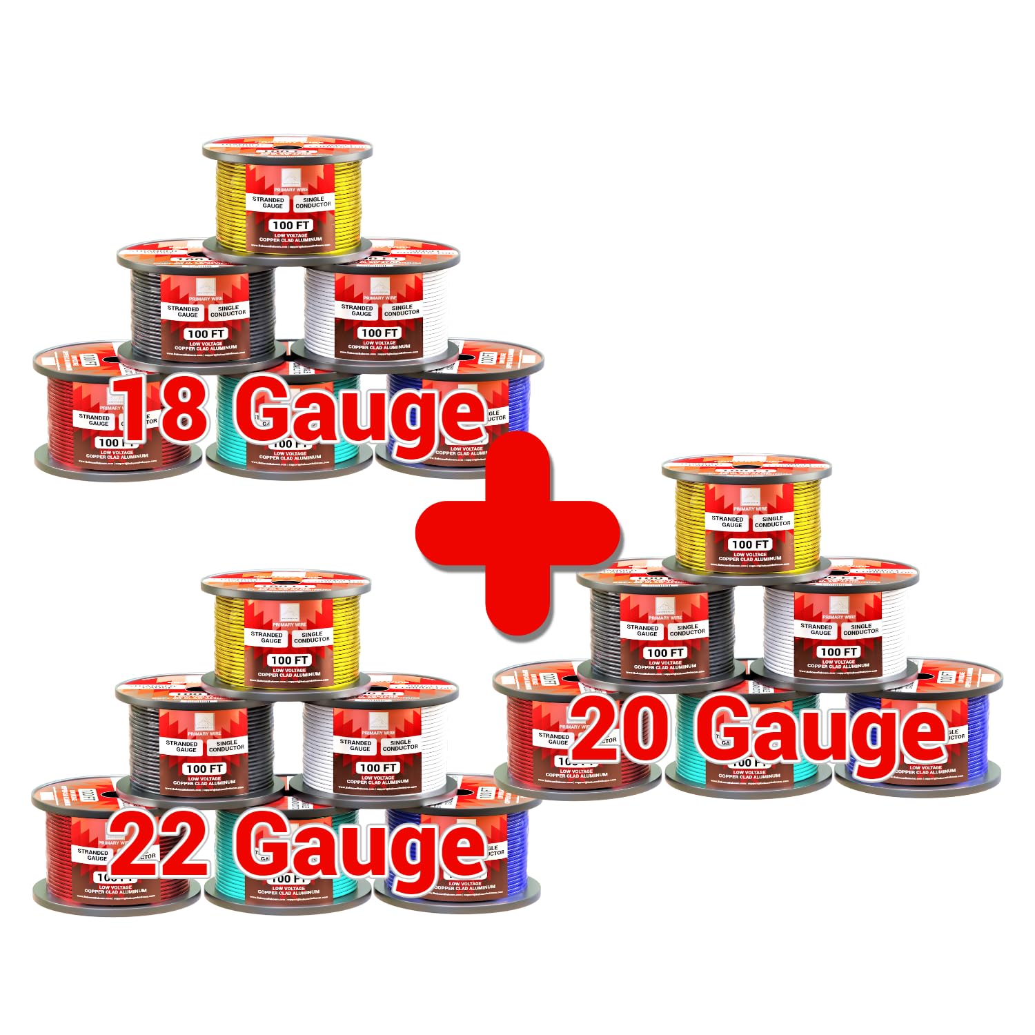 18-20-22 Gauge Wire Combo - 18ga is a 6 Pack 100' per Roll. (Total 600 ...