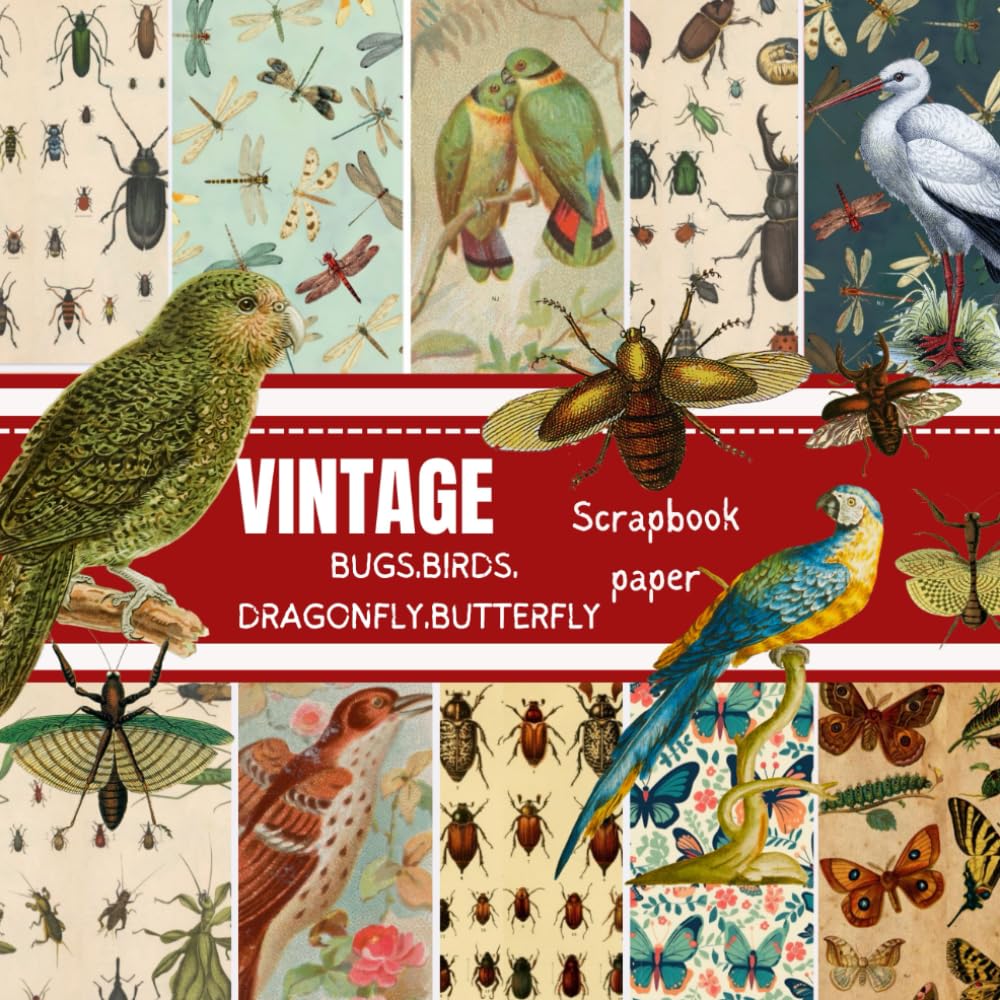 VINTAGE-BUGS,BIRDS, DRAGONFLY,BUTTERFLY SCRAPBOOK PAPER: It has double ...