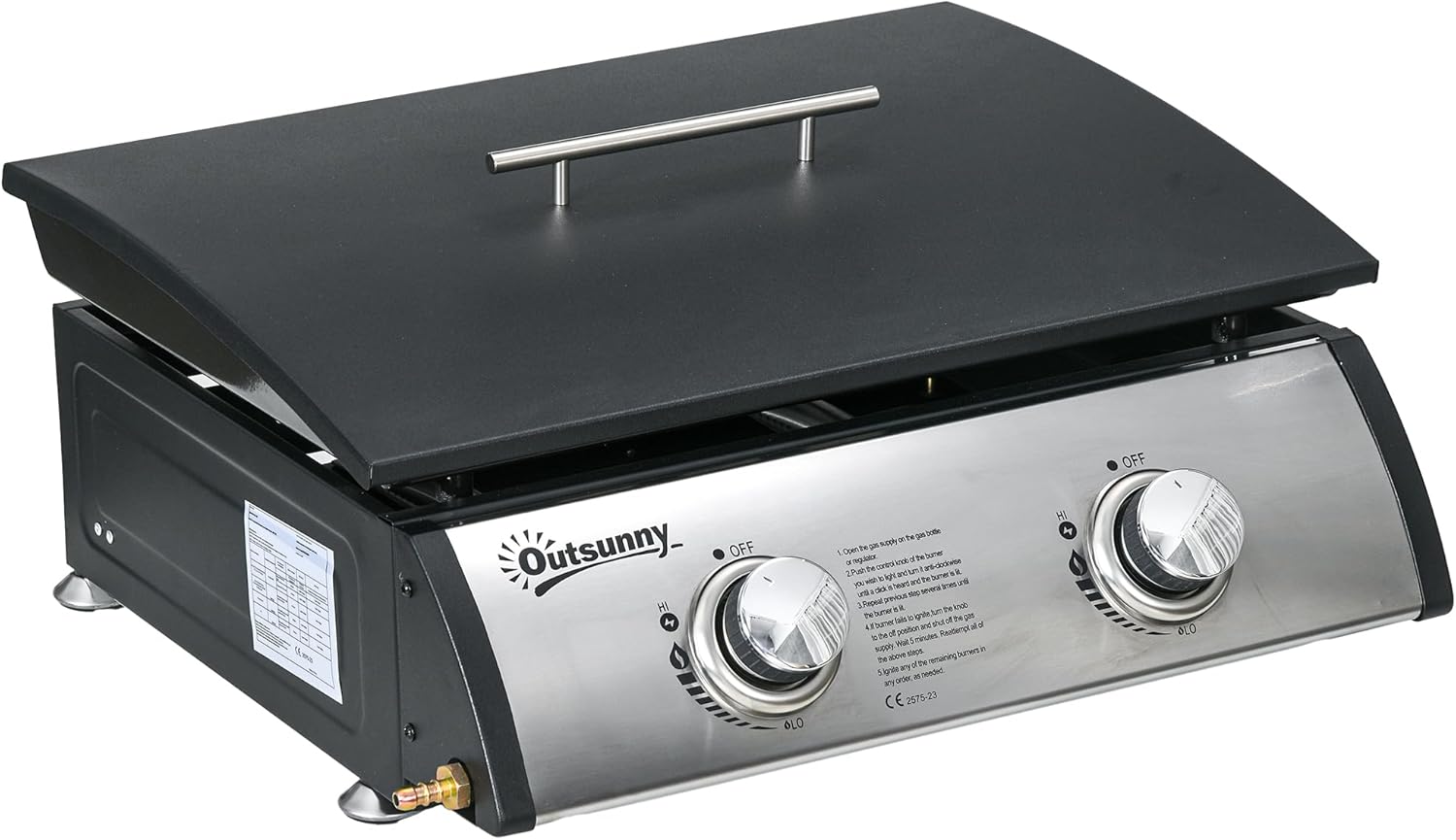 Outsunny Gas Plancha Grill with 2 Stainless Steel Burner, 10kW ...