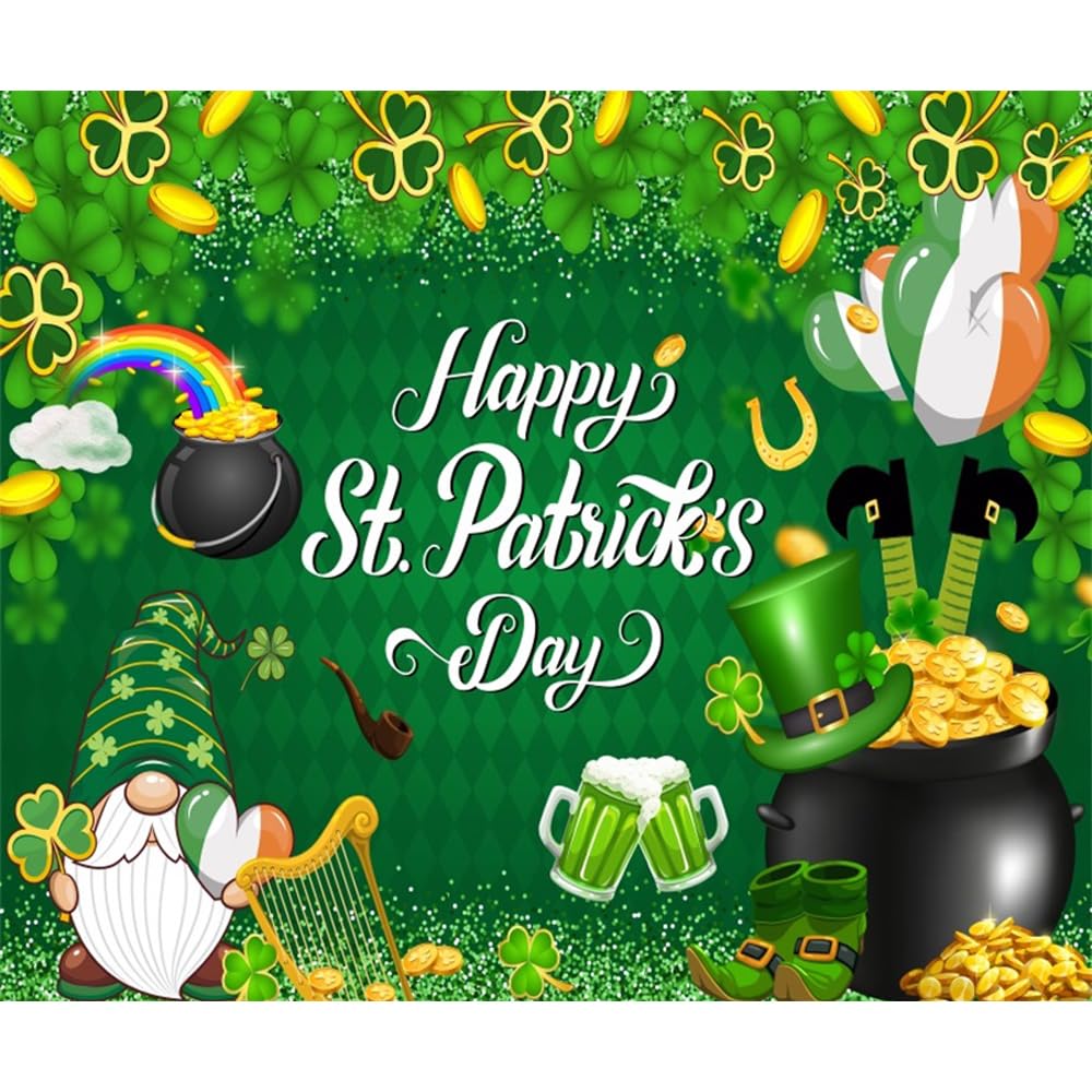 YongFoto Happy St. Patrick's Day Backdrop 8x6ft Irish Luck Day Spring Green Shamrock Golden ...