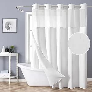 Amazon.com: eachope Extra Long No Hook Shower Curtain with Snap-in Fabric Liner Set,Slub ...