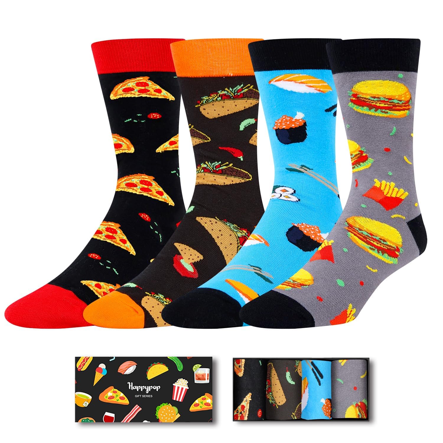Amazon.com: HAPPYPOP Funny Food Socks for Men - Pizza Taco Sushi Burger ...