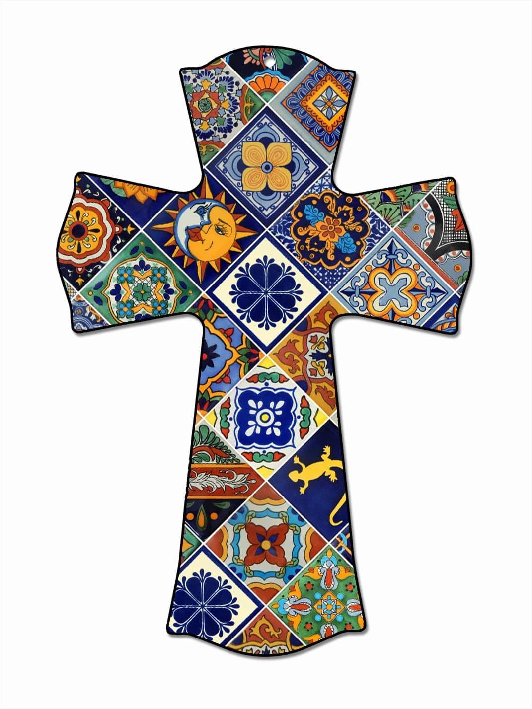 Amazon.com: CALUOHO Rustic Christian Wood Cross Mexican Talavera ...