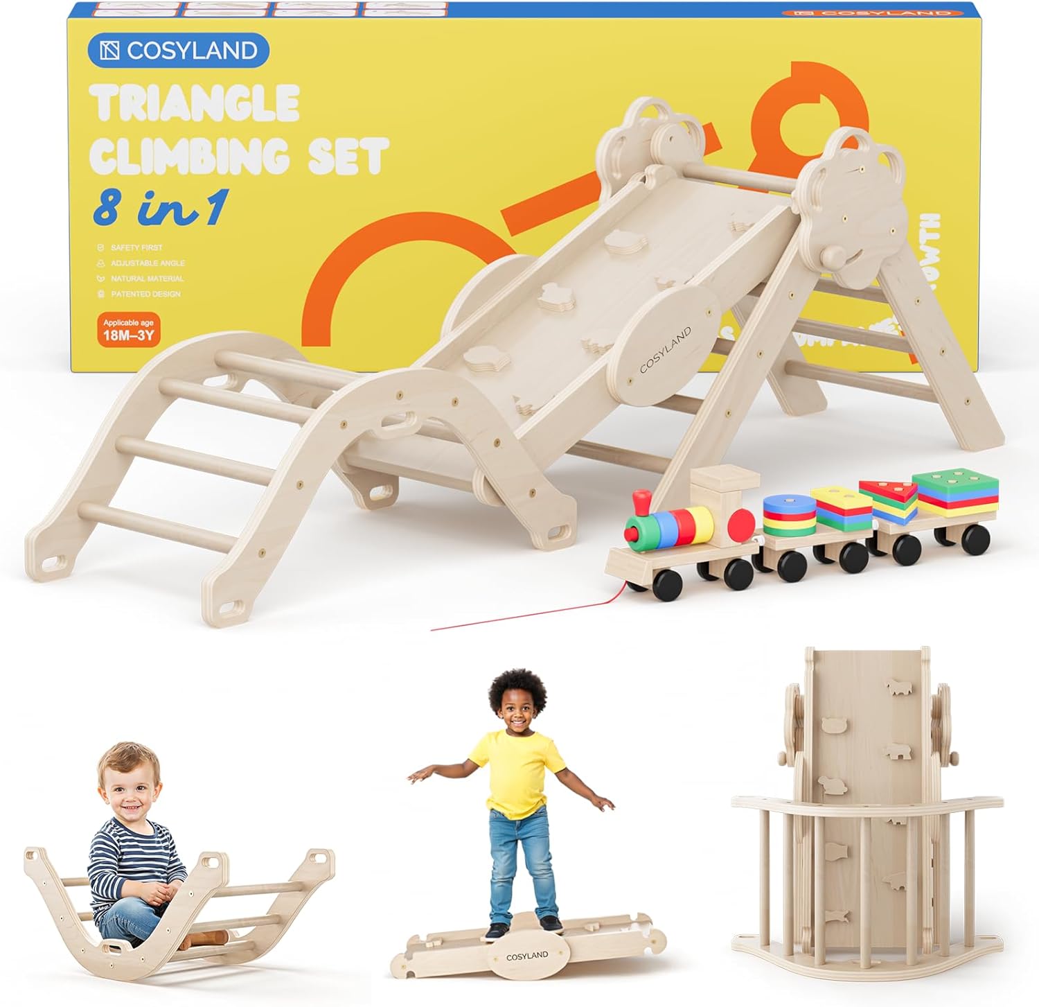 COSYLAND Indoor Climbing Frame for Toddlers – Wooden Triangle Toys with ...