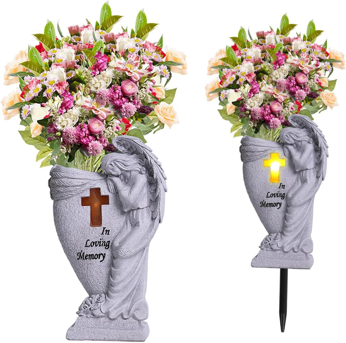 Cemetery Commemorative Gift - Garden Angel Statue with Solar Lights and ...