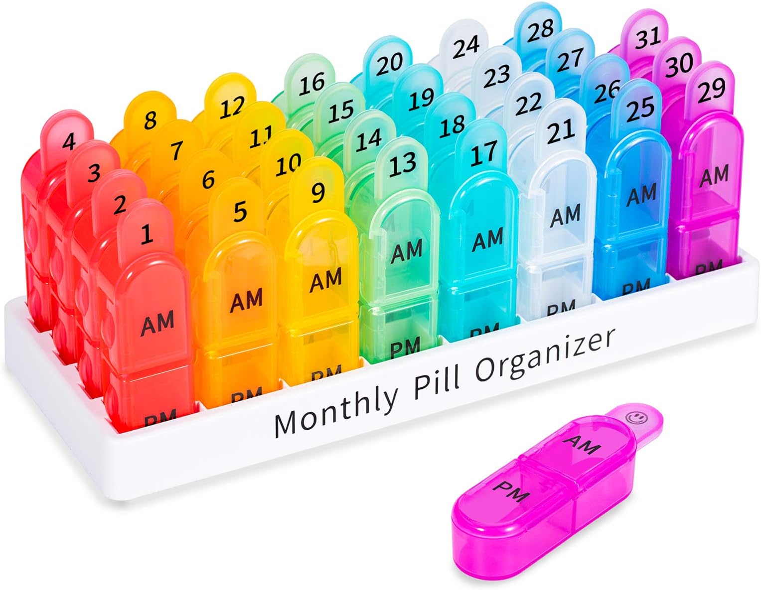 Amazon.com: Monthly Pill Organizer 2 Times a Day, one Month Pill Box AM ...