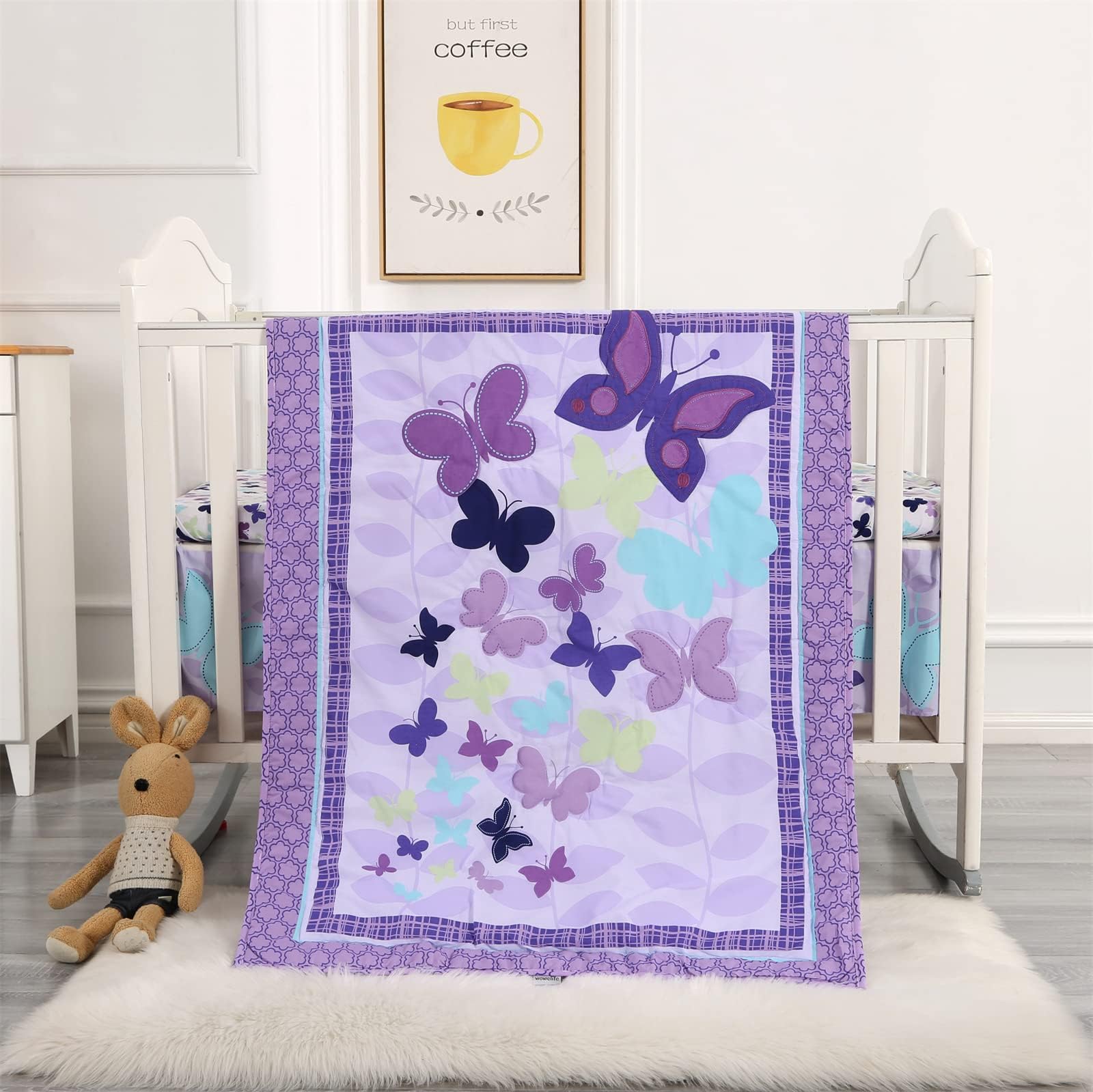 Amazon.com: Generic 3 Piece Cotton Butterfly Crib Bedding Set,Purple ...