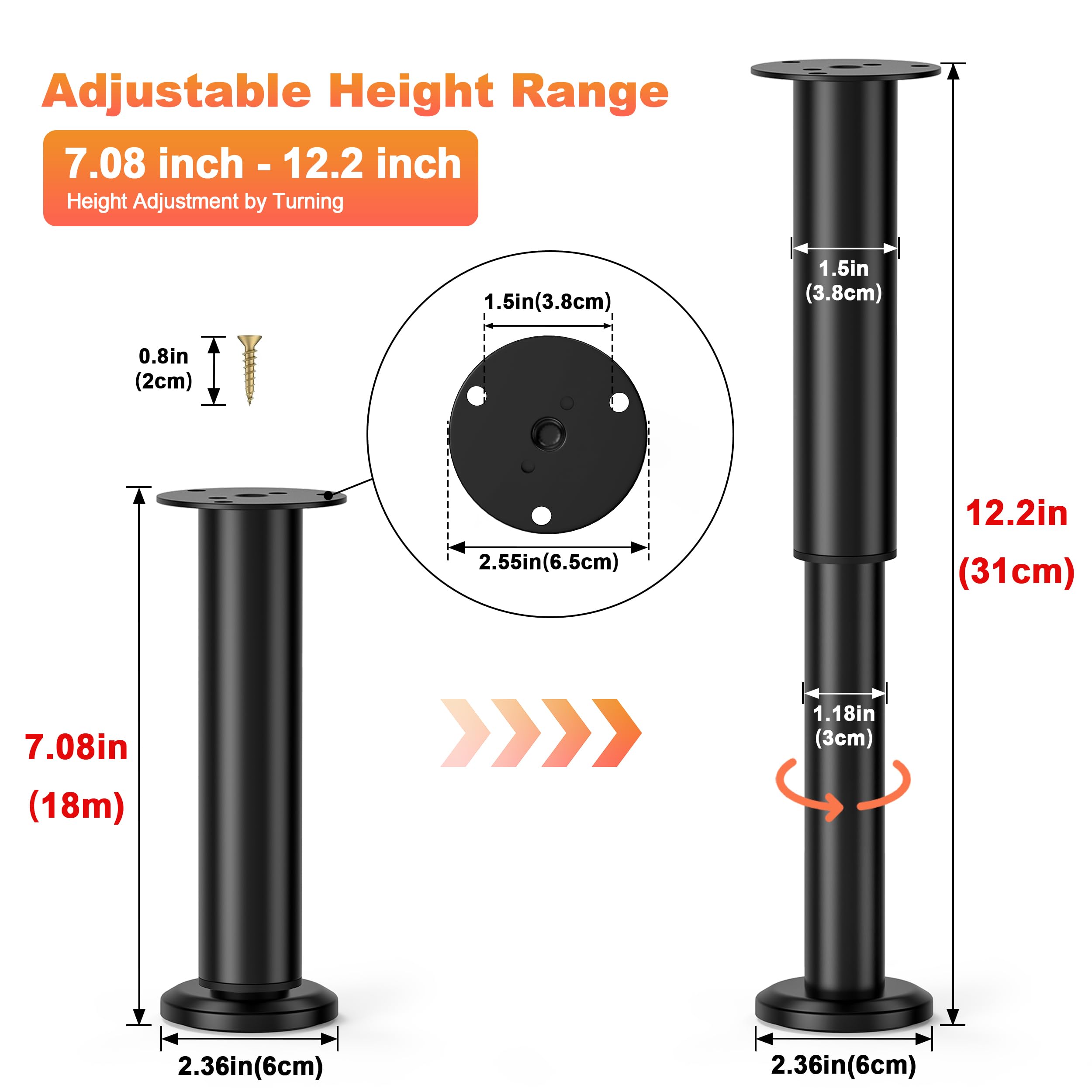 Snapklik.com : Wlrrcwdttc 4 Pcs Adjustable Bed Center Support Legs 7.08 ...