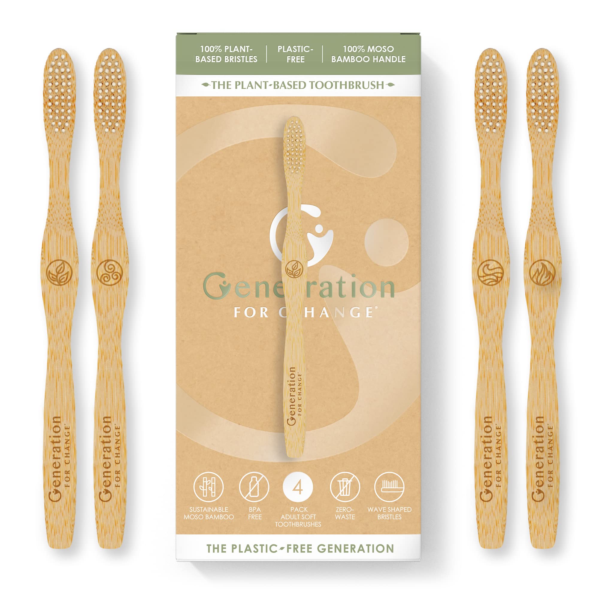 The Plant Based Toothbrush 4 Pack Adult Soft Sustainable Bamboo ...