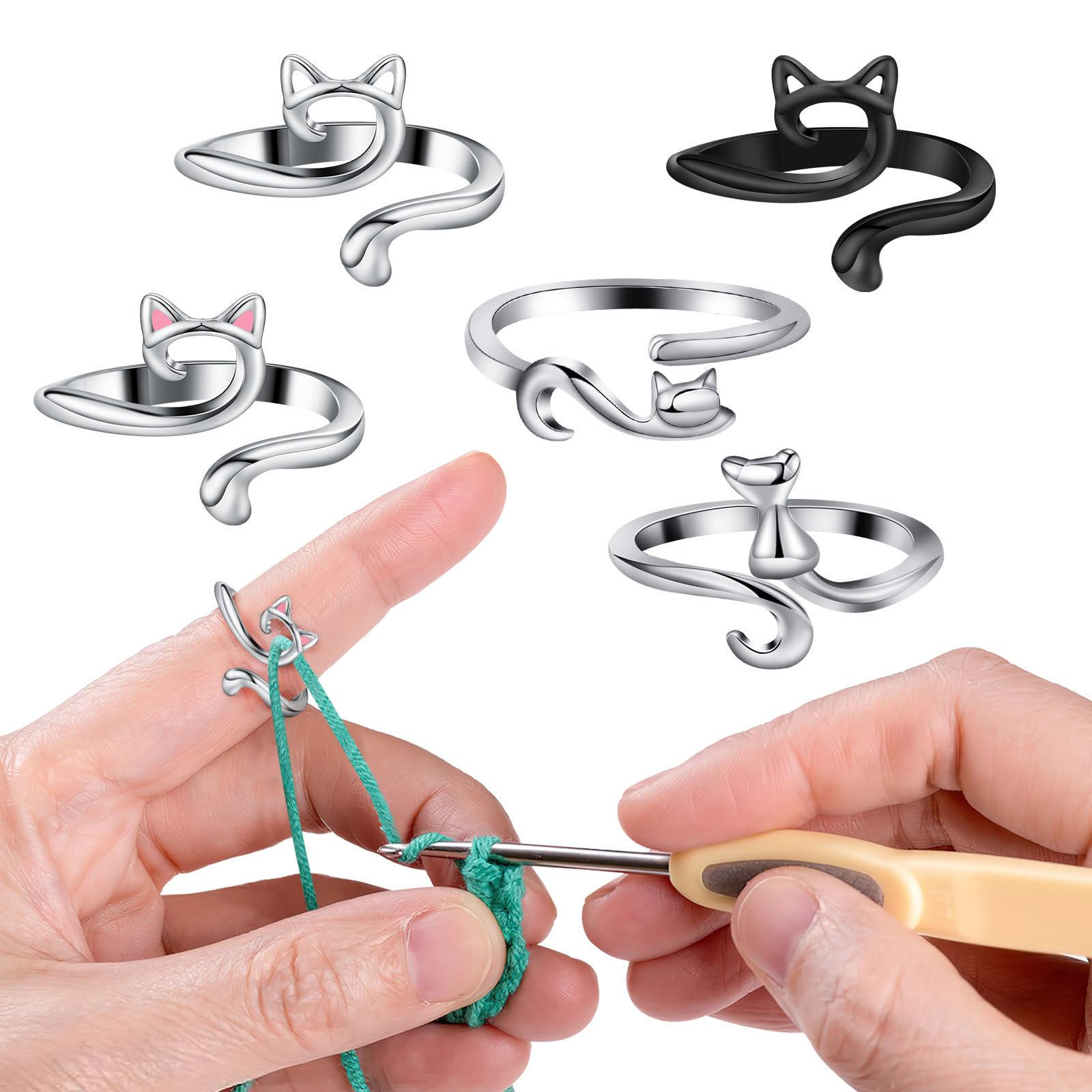 Amazon.com: MARFOREVER 5 Pcs Crochet Rings Cat Crochet Tension Ring ...