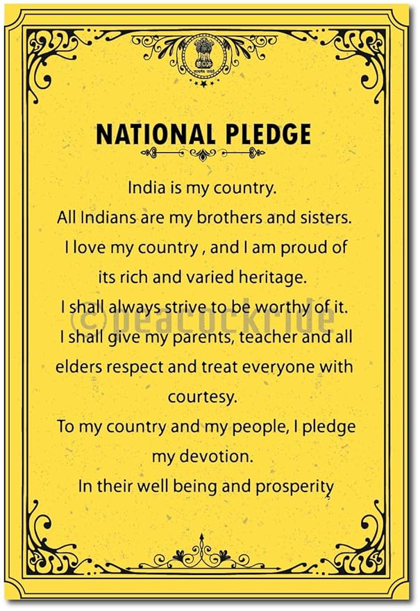 PEACOCKRIDE National Pledge of India Wall Poster Multicolor A3 : Amazon ...