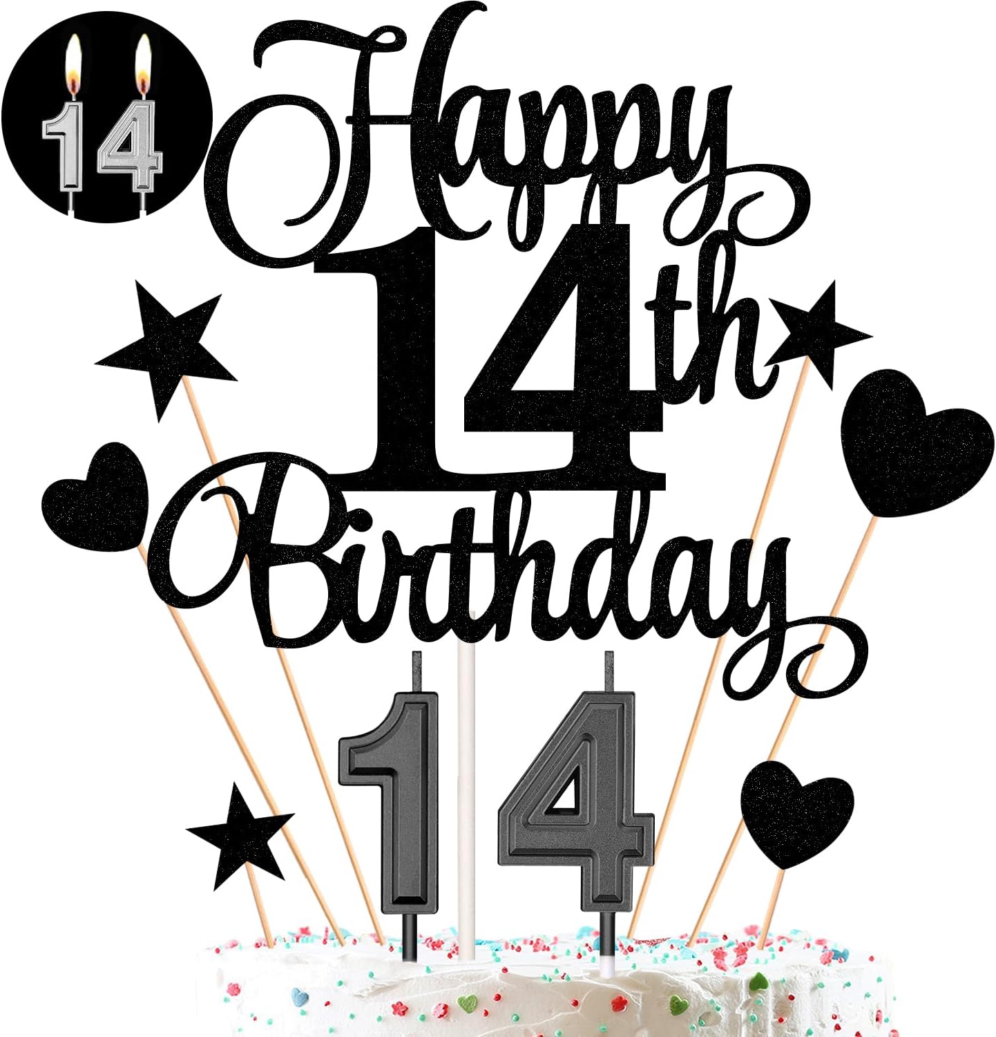 Amazon.com: 14th Birthday Cake Decorations Set Include 14th Birthday ...