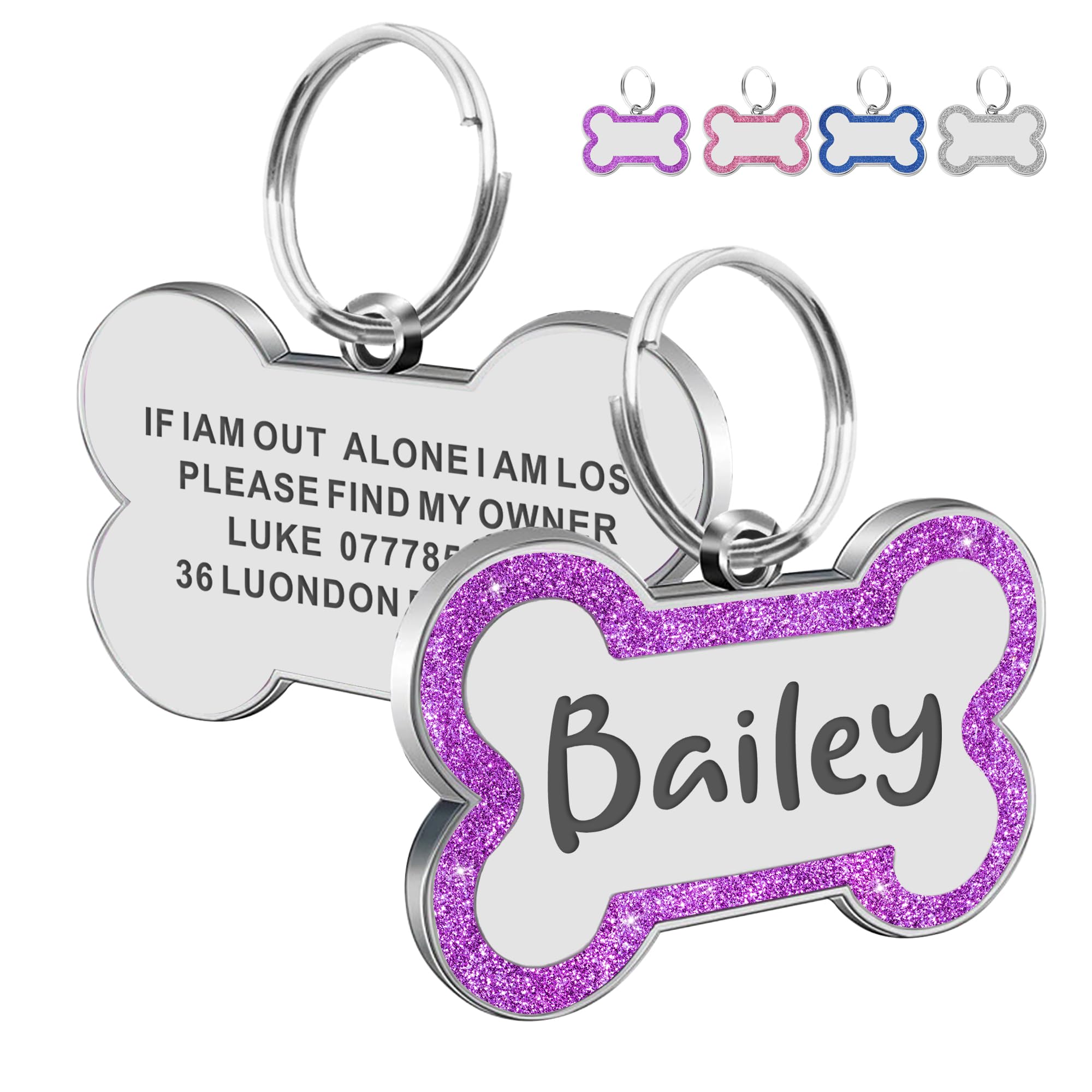 Personalised Dog Tags for Pets Engraved UK Dog Tag Glitter ID Tags for ...