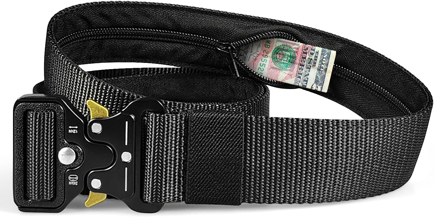 Amazon.com: Tactical Belts for Men Black - Money Belt for Travel for ...