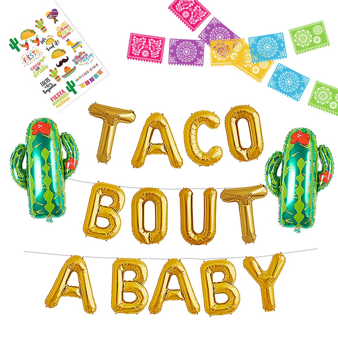 Taco Bout A Baby Gold Balloons Banner Mexican Fiesta Cactus ...