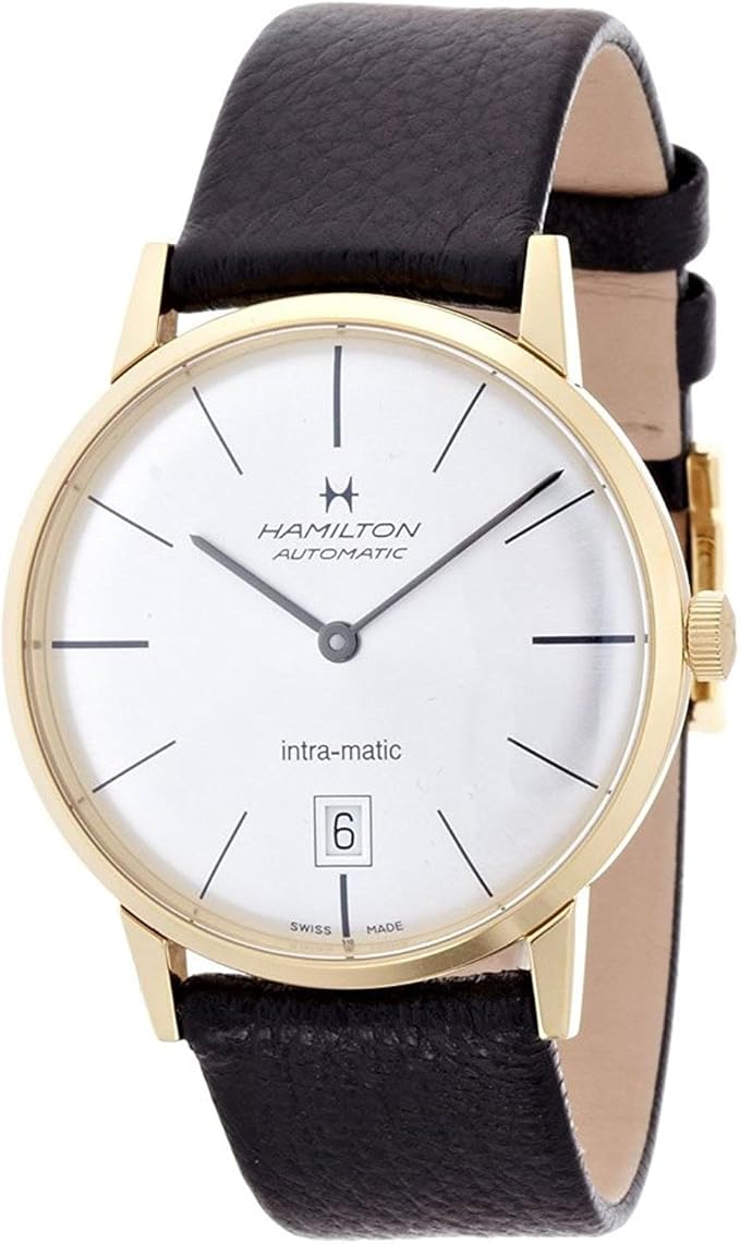 Hamilton Intra-Matic Silver Dial SS Black Leather Auto Men's Watch ...