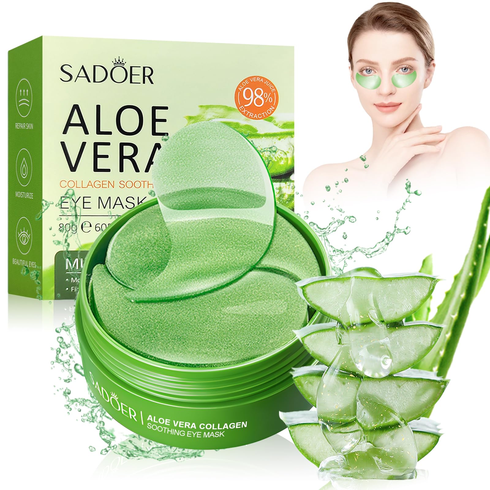 30 Paires Masque Yeux Collagène, Aloe & Hyaluron, Masque à l'Aloe Vera ...