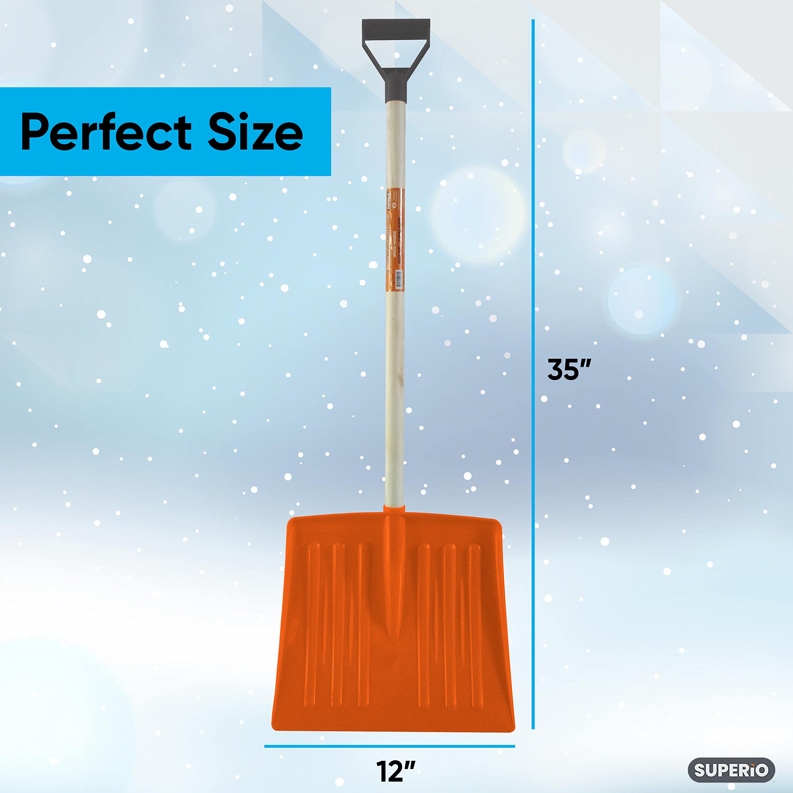 Superio Kid Snow Shovel with Wooden Handle Kids Size Orange Durable ...