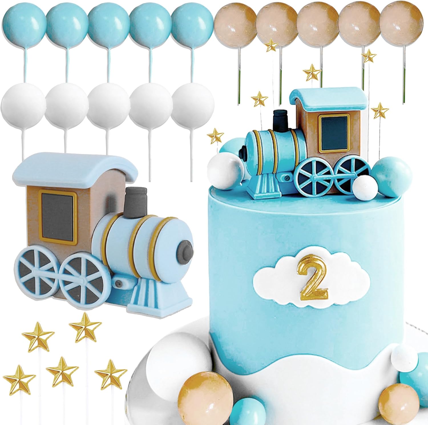 Amazon.com: JeVenis Vintage Blue Train Cake Decoration Train Cake ...