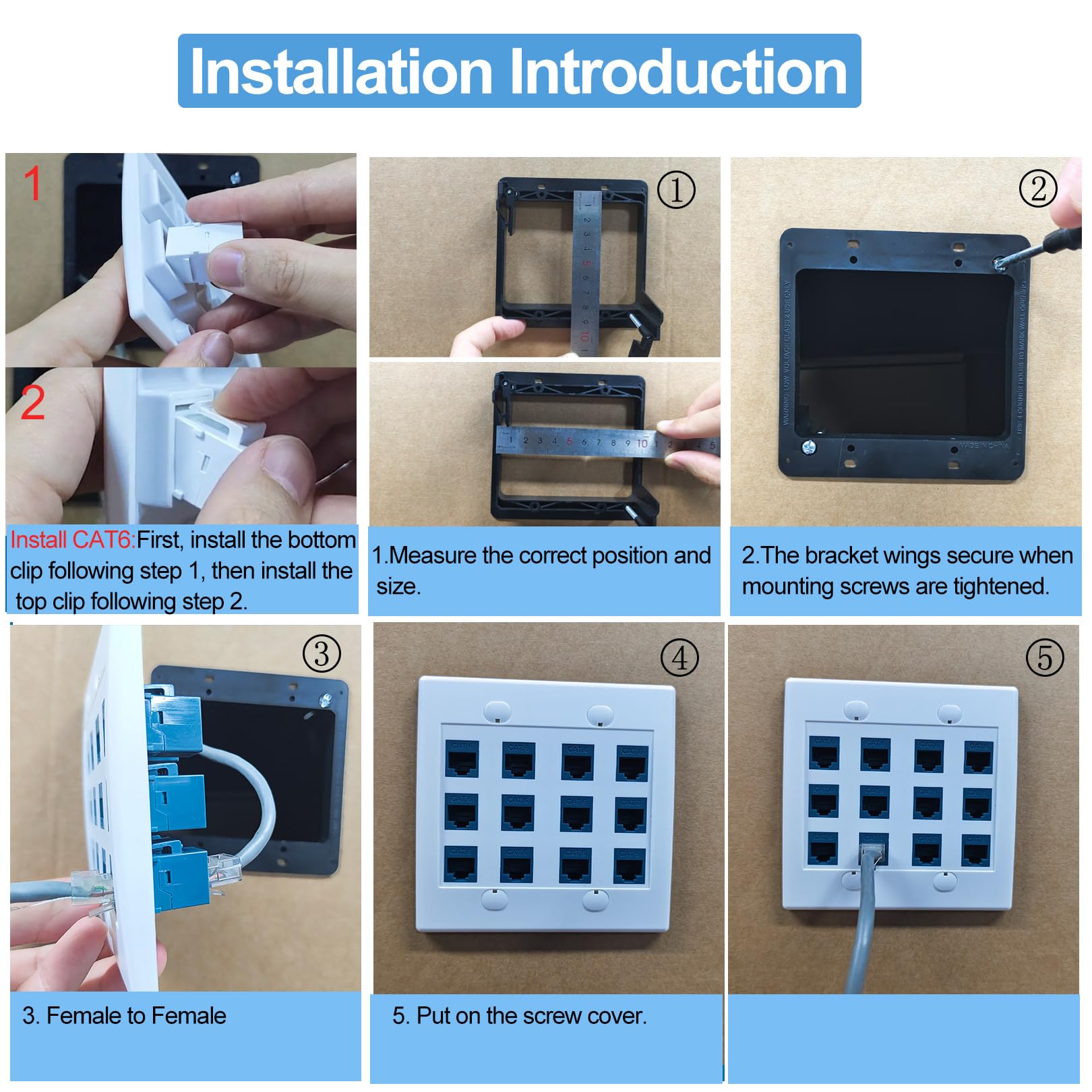 Network Outlet Plug 12-Port Cat6 Ethernet Wall Plate - RJ45 Keystone ...