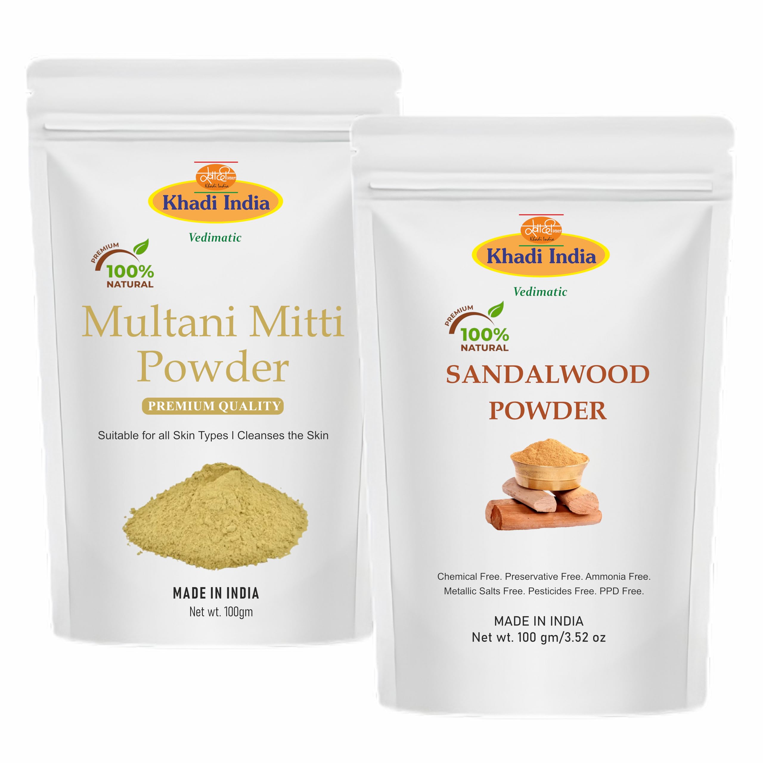 Khadi 100% Pure Sandalwood Powder For Skin (Chandan Powder 100g) + Pure ...