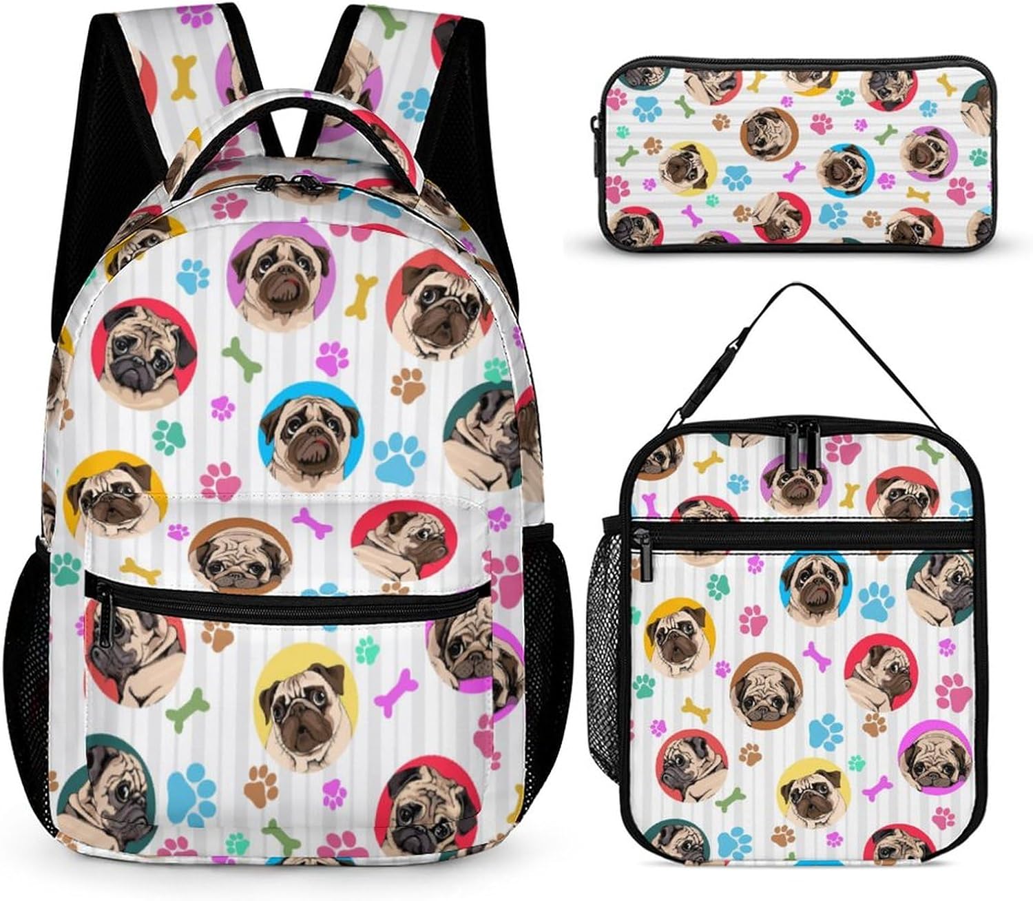 Amazon.com: DTCCET 3PCS Colorful Pug Backpack Set, Lightweight Durable ...