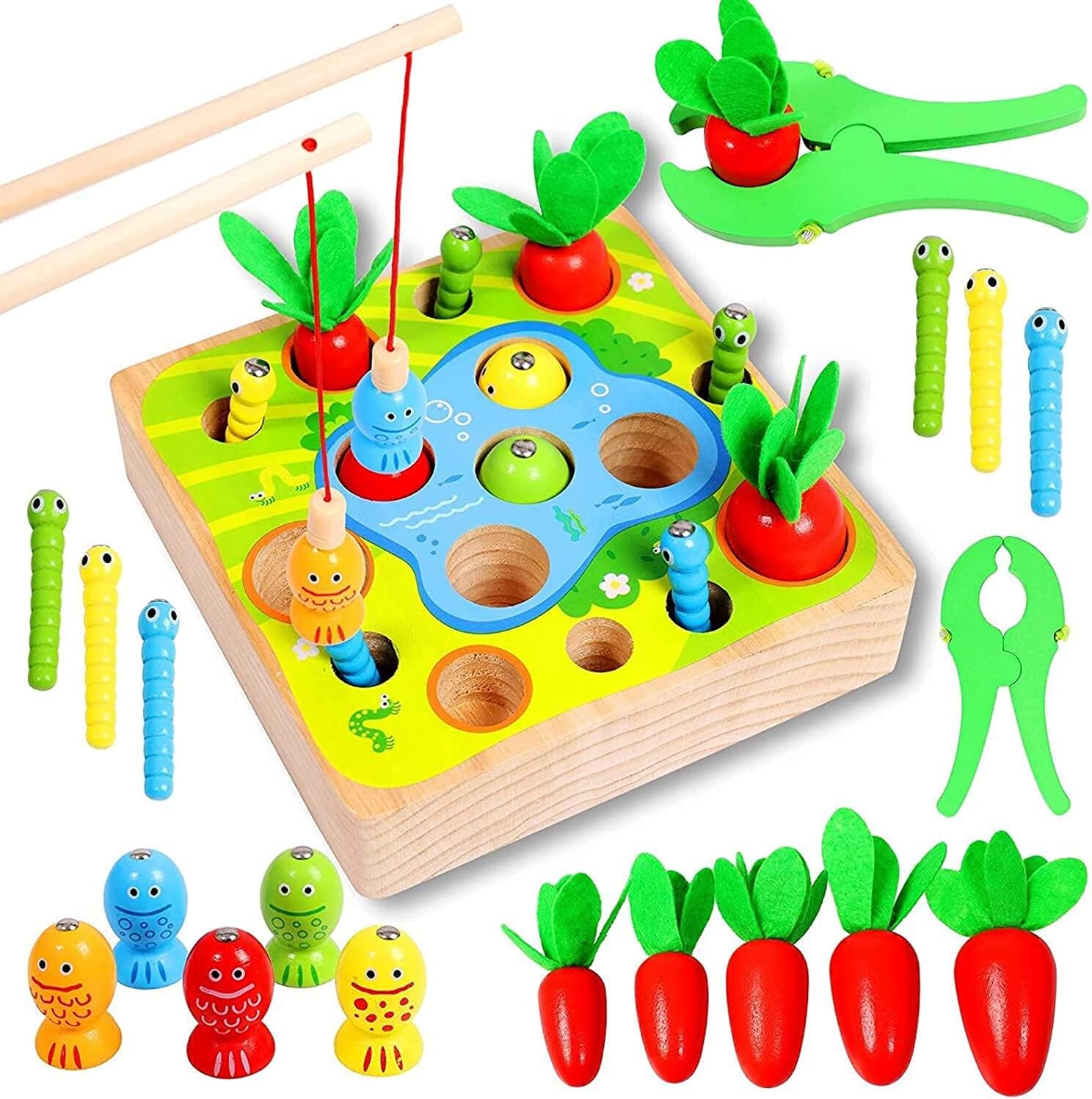 Sinobaby Montessori Toys Wooden Carrot Harvest Fishing Games Toddler sinobaby-montessori-toys-wooden-carrot-harvest-fishing-games-toddler