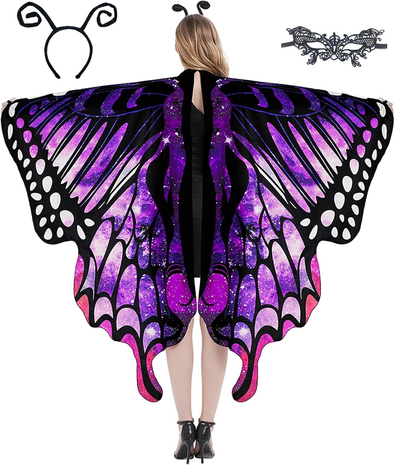 Amazon.com: GRAJTCIN Butterfly Wings Cape for Womens Halloween Fairy ...