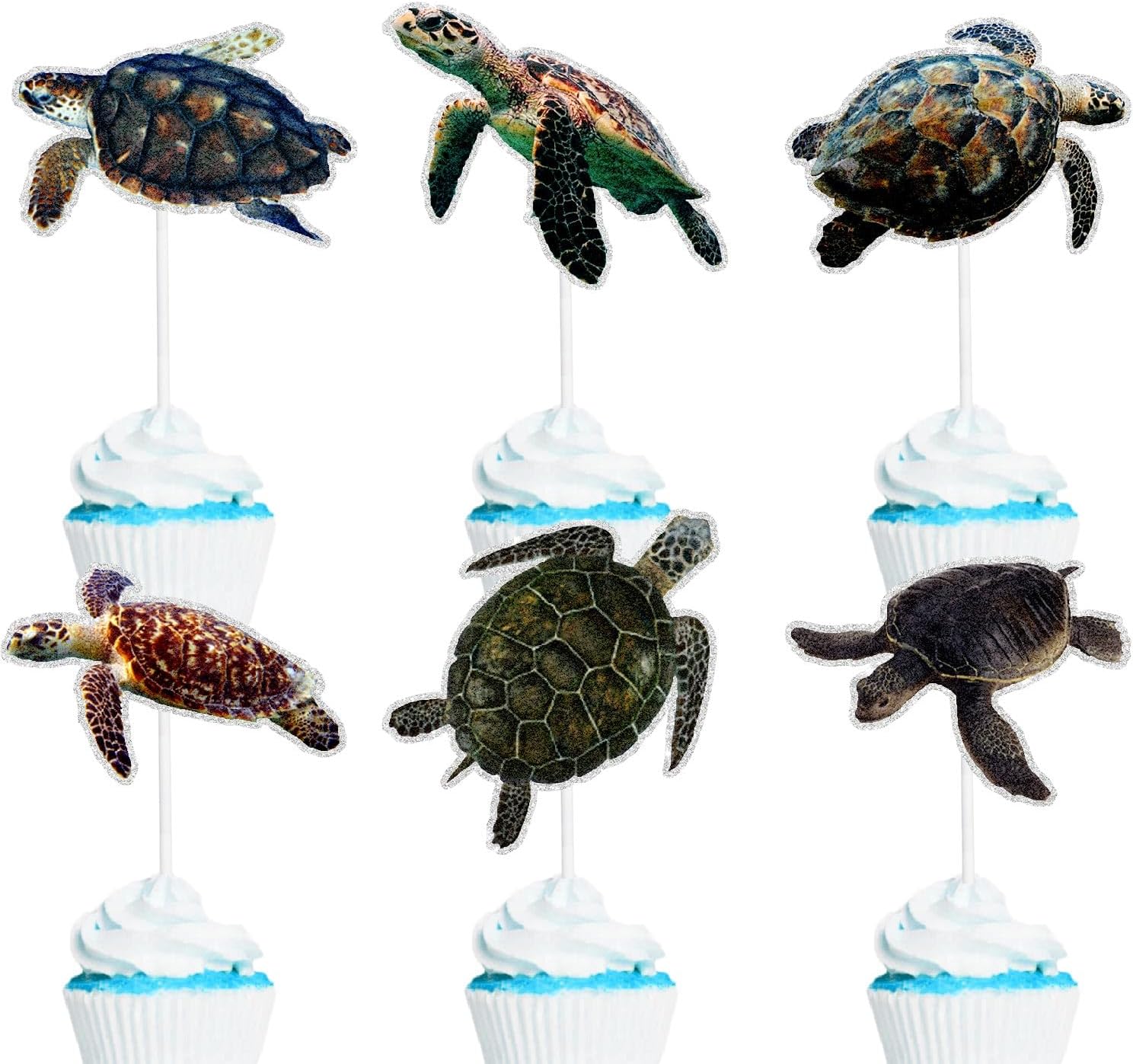 Amazon.com: Ocean Themed Happy Birthday Cupcake Toppers 18-PC Set ...