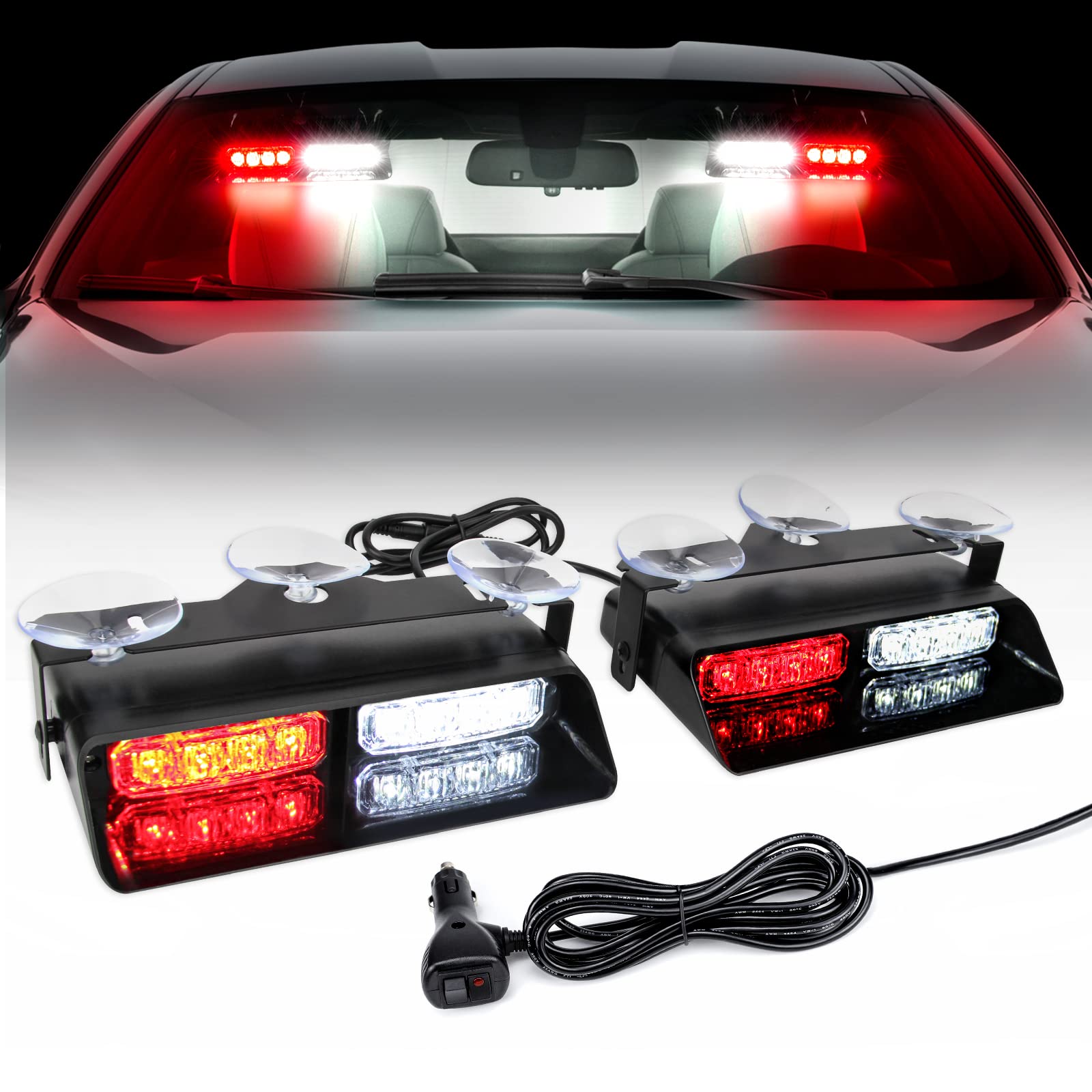OPP ULITE White Red 2 in 1 Emergency Dash Strobe Lights, 16-LED ...