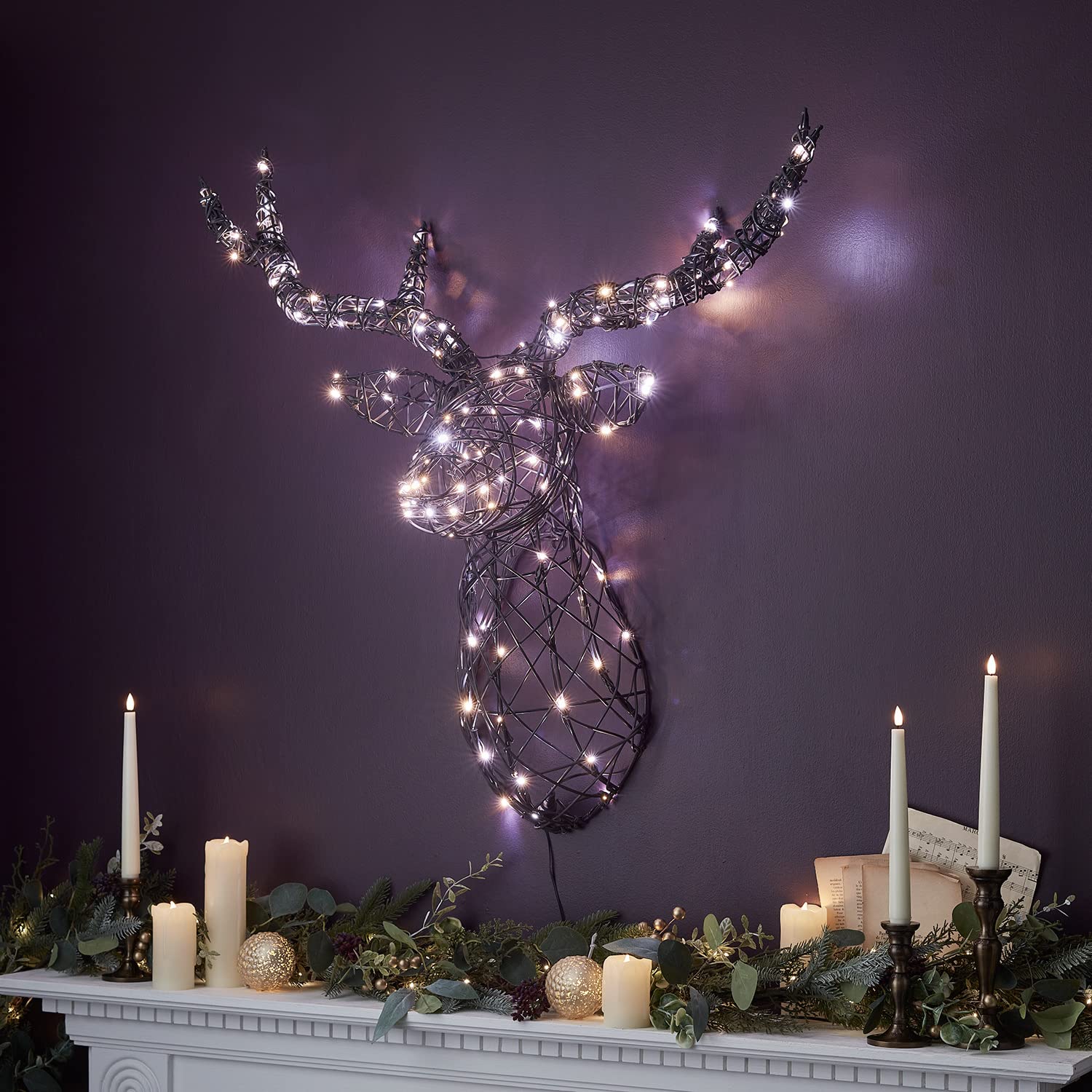 Lights4fun Reindeer Stag Head Light Up Rattan Christmas Decoration with ...