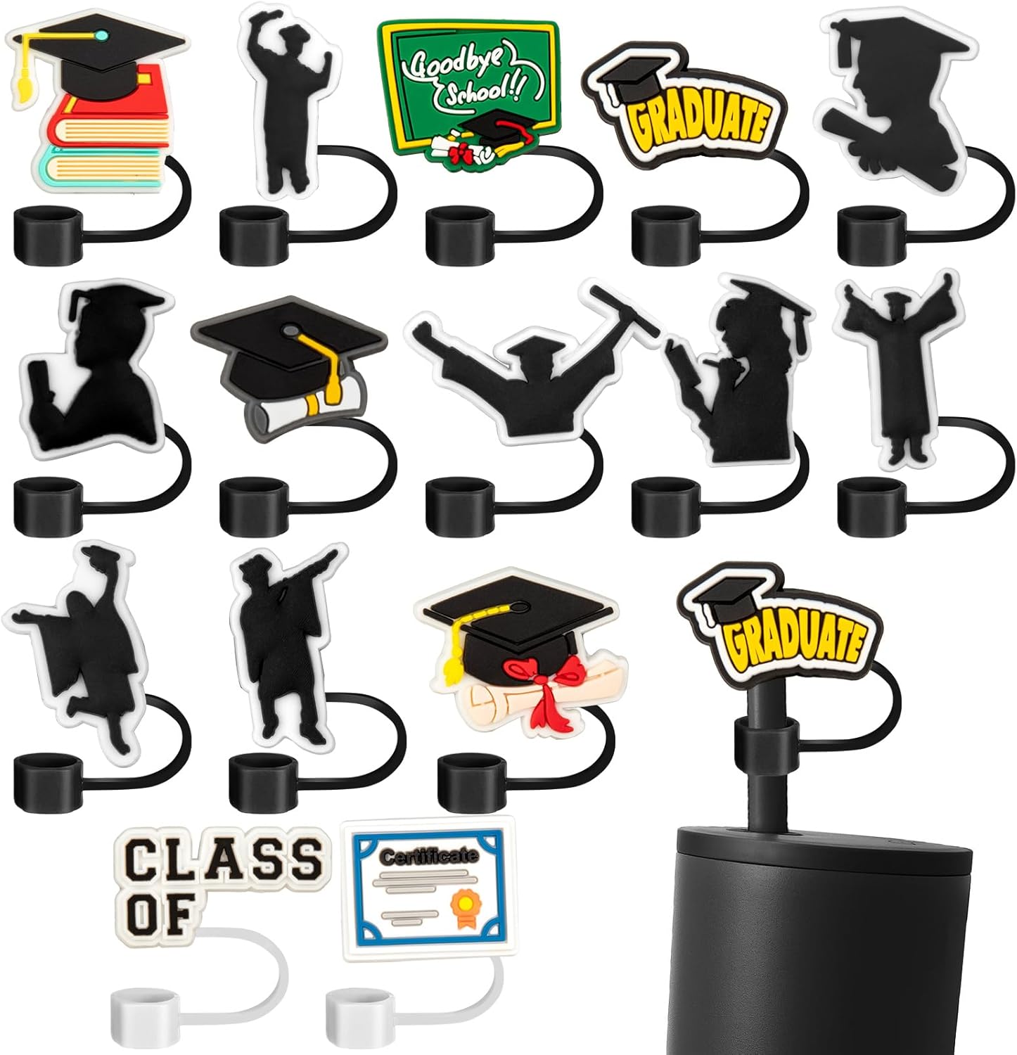 Amazon.com: 24 Pcs Straw Cover Topper, Silicone Graduation Season ...