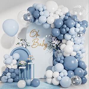 Amazon.com: CboDeco Dusty Blue Balloon Garland Arch Kit 140PCS Light Blue White Clear Balloons ...