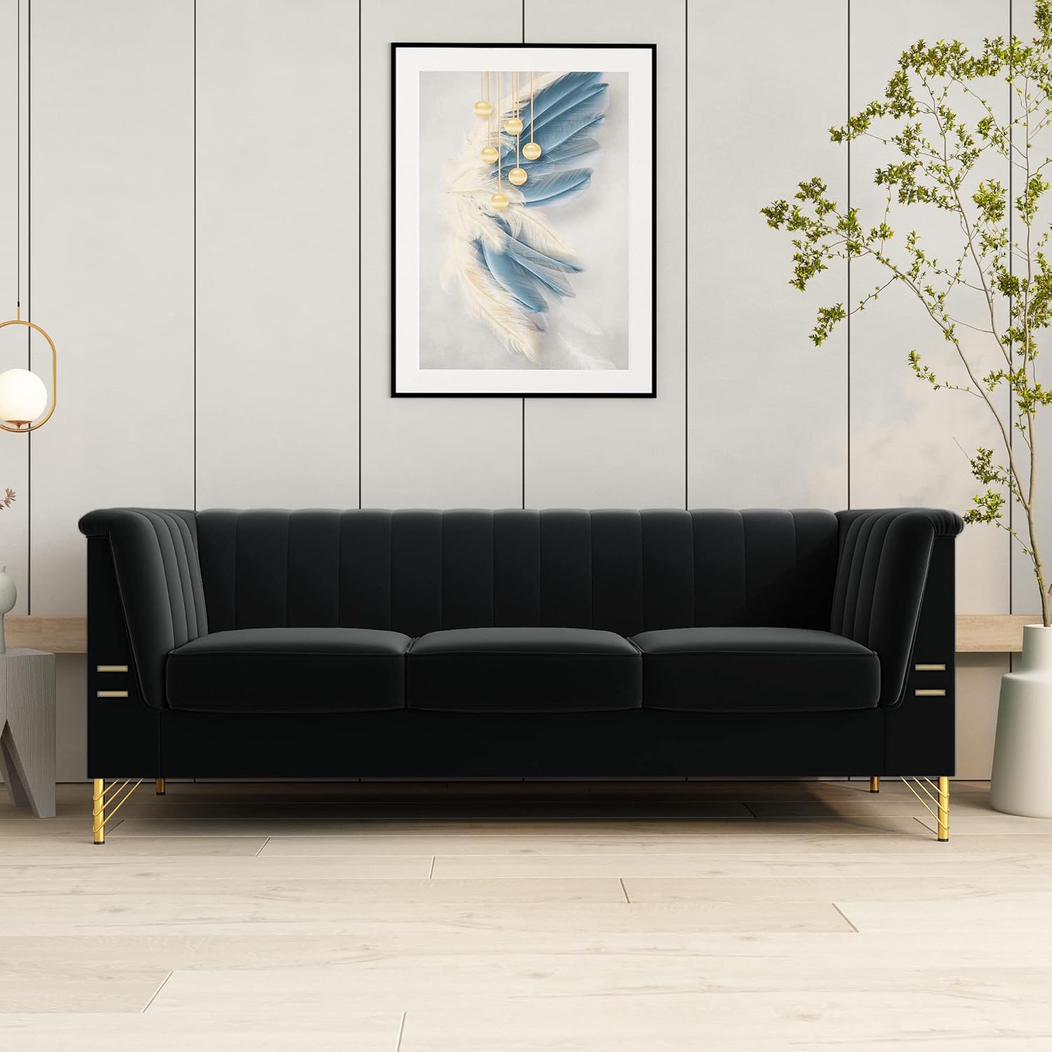 Amazon.com: LostCat Chesterfield Velvet Tufted Sofa Couch Mid Century ...