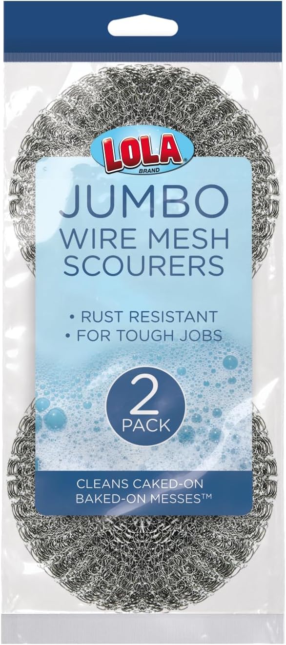 Amazon.com: LOLA Steel Wool Wire Mesh Scouring Pad, 2 Pack, 4" Jumbo ...