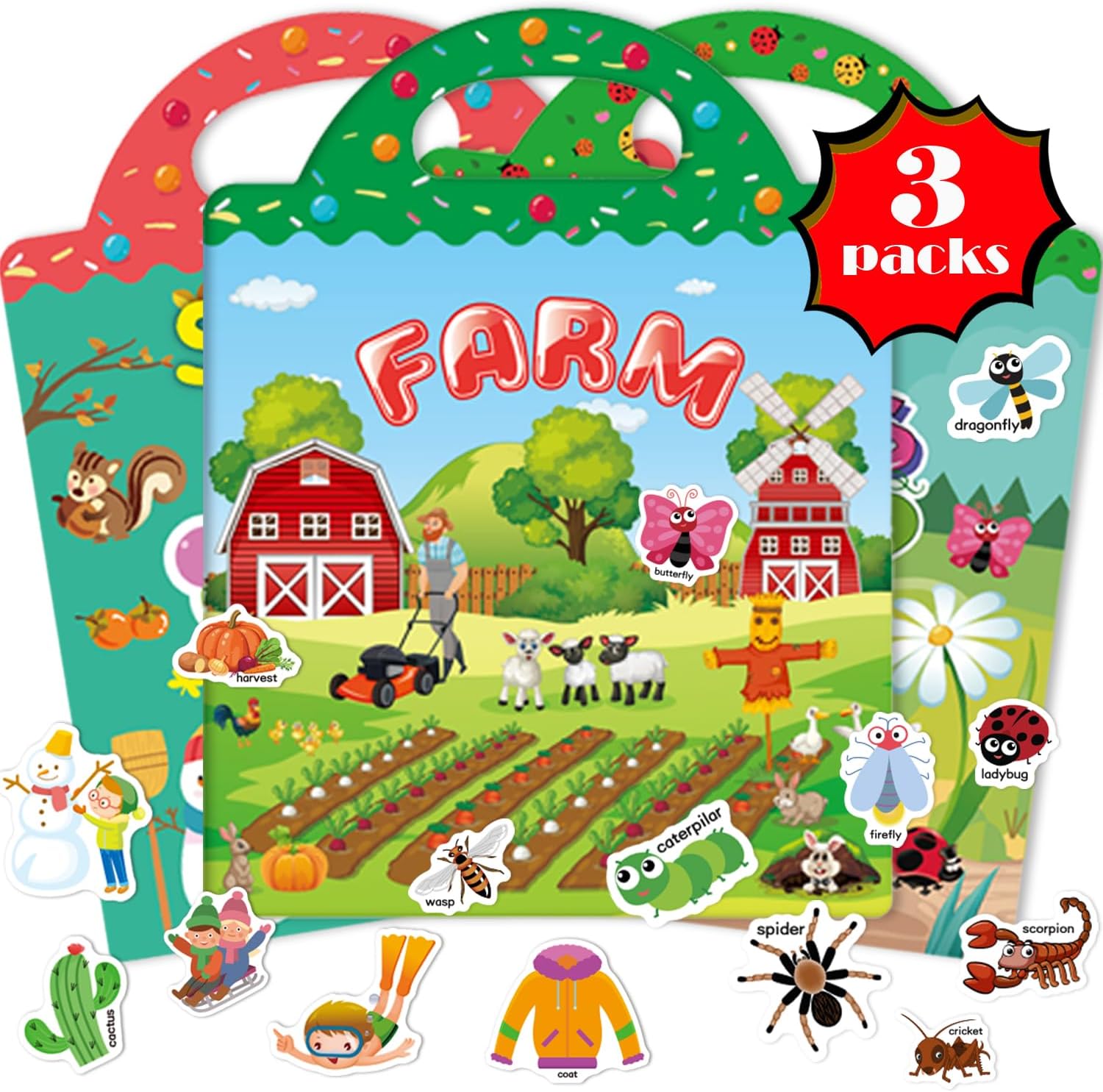 Amazon.com: Reusable Sticker Book for Toddlers and Kids, 3 Sets Toddler ...