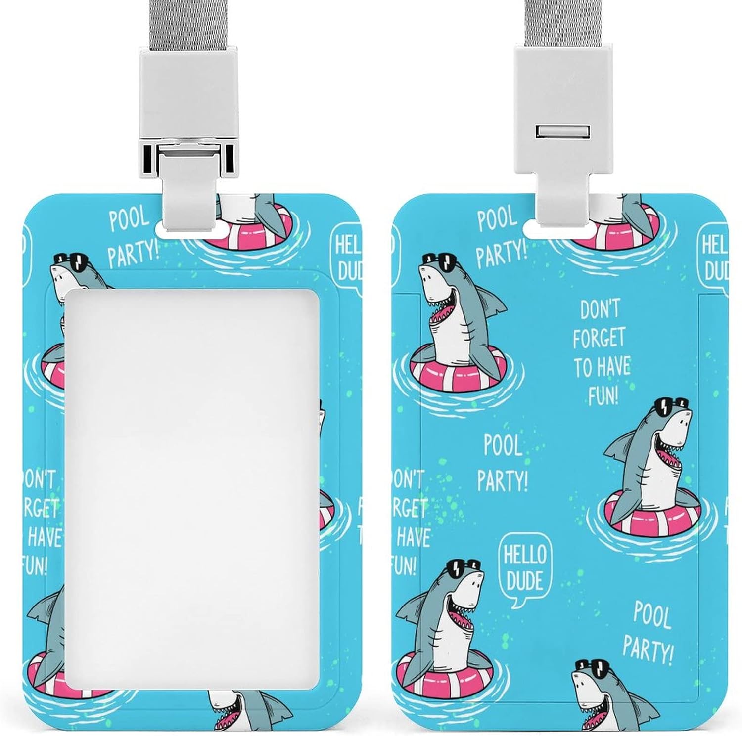 Amazon.com : ID Badge Holder Plastic with Lanyard Cool Shark in Pool ...