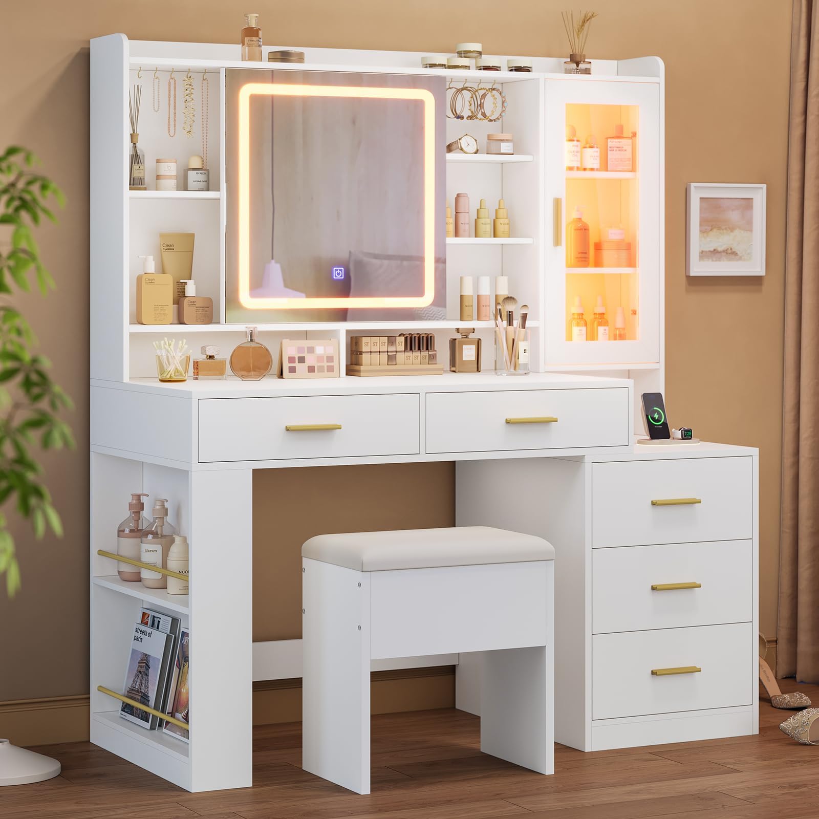 Amazon.com: DWVO Vanity Desk with Mirror and Light, Makeup Mirror Table ...