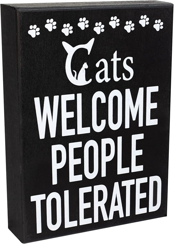 Amazon.com : JennyGems Cats Welcome People Tolerated Sign, Cat Sign ...