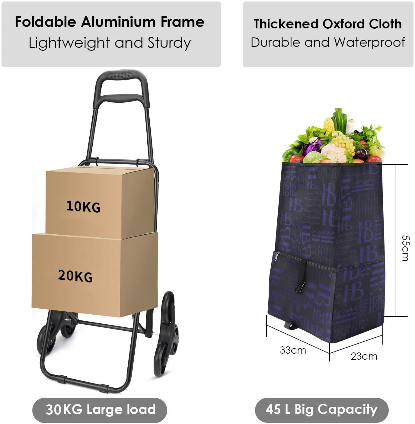 MFAVOUR Shopping Trolley, Folding Shopping Trolley on Wheels with ...