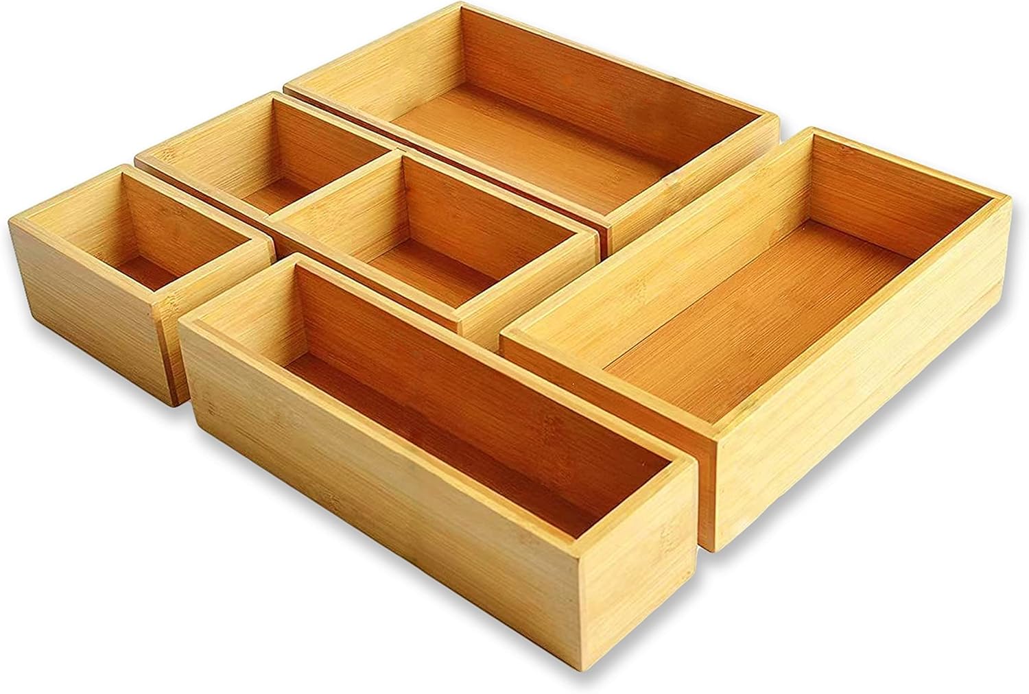 5-Piece Bamboo Drawer Organizer Boxes, Multi-use Wooden Storage Box Set ...