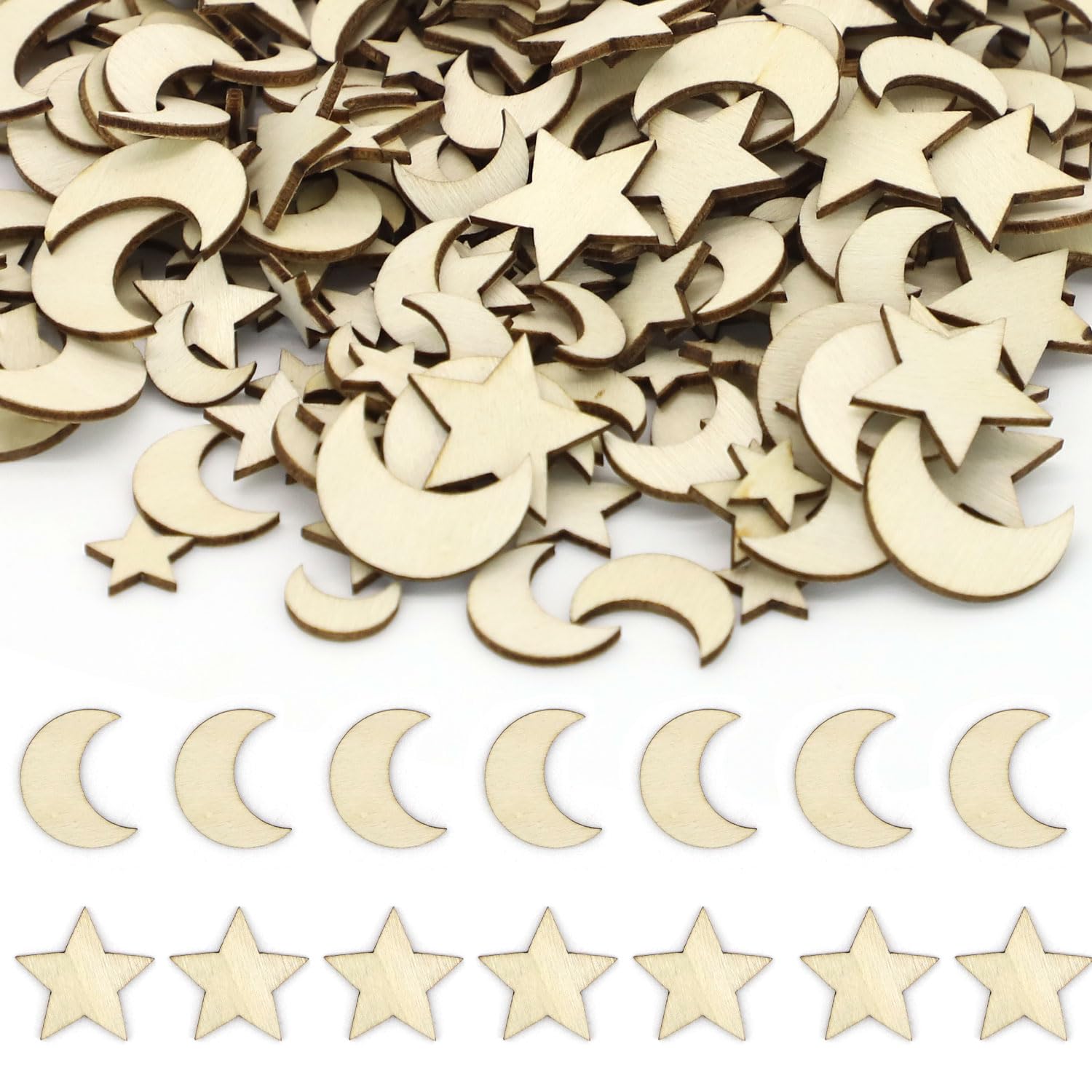 Wooden Star and Moon Eid Decorations, Wooden Craft Star Moon Shapes ...