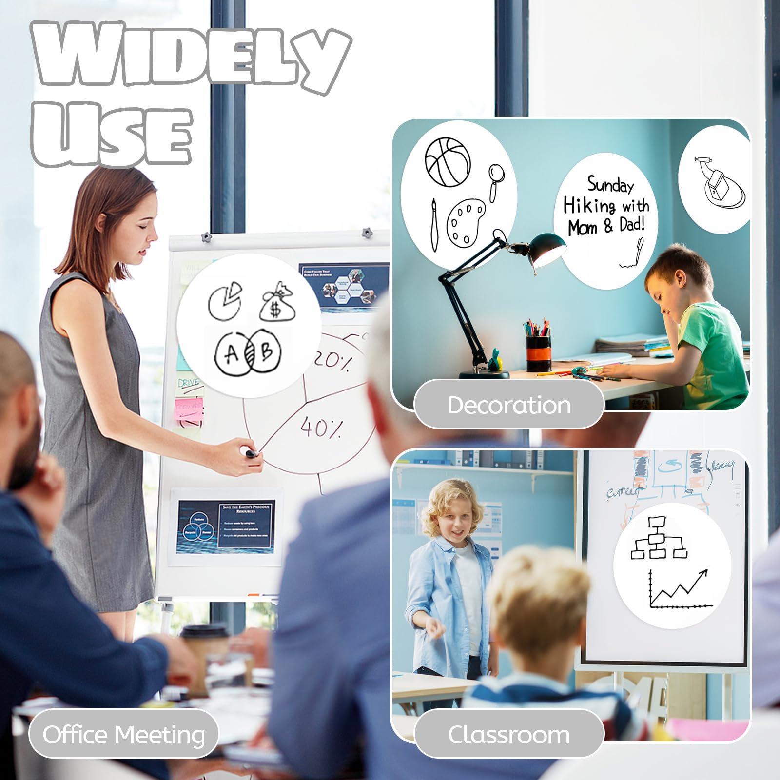 Snapklik.com : 24 Pack White Dry Erase Dots Circles,Removable Dry Erase ...