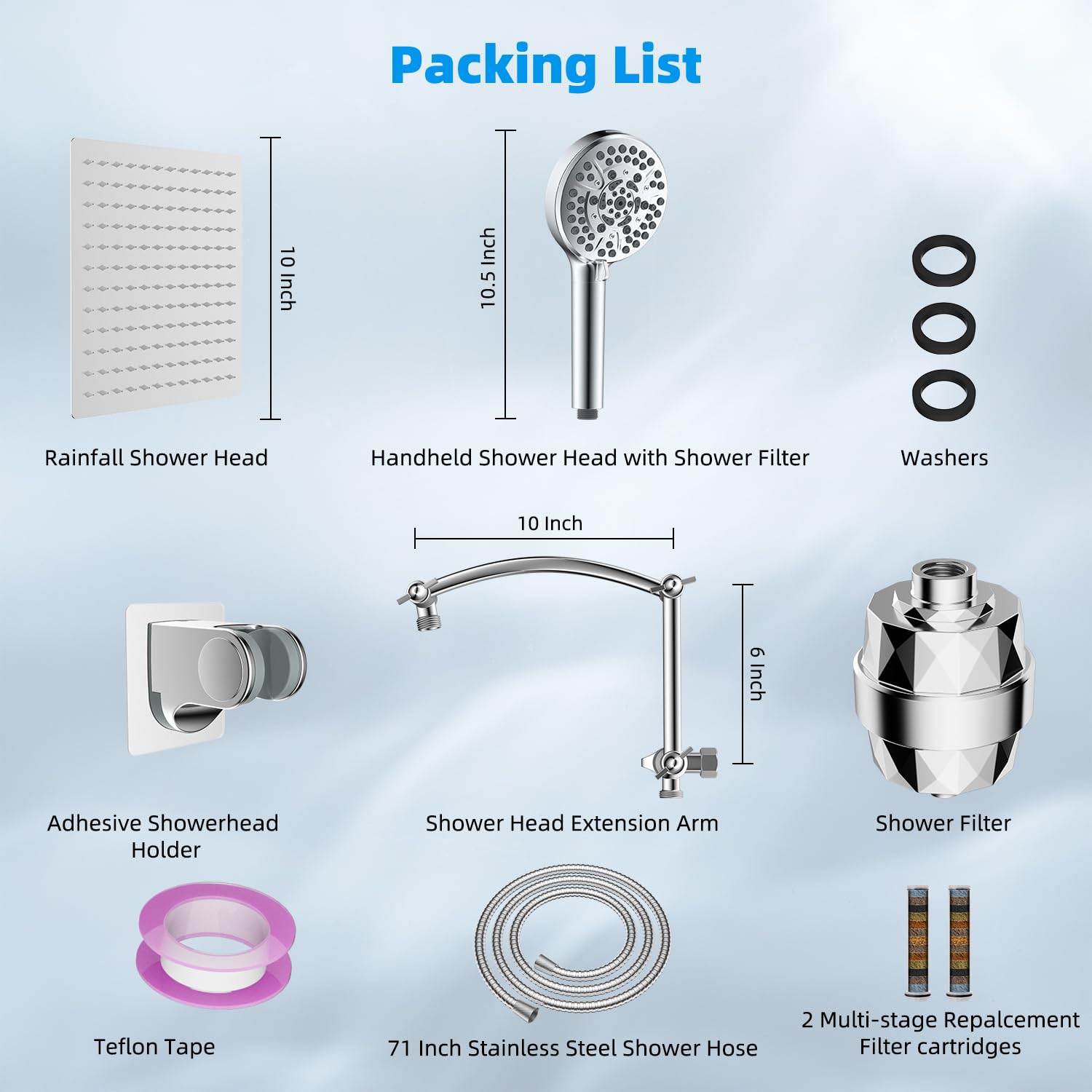 Hibbent All Metal 10'' High Pressure Rainfall Shower Head Combo ...