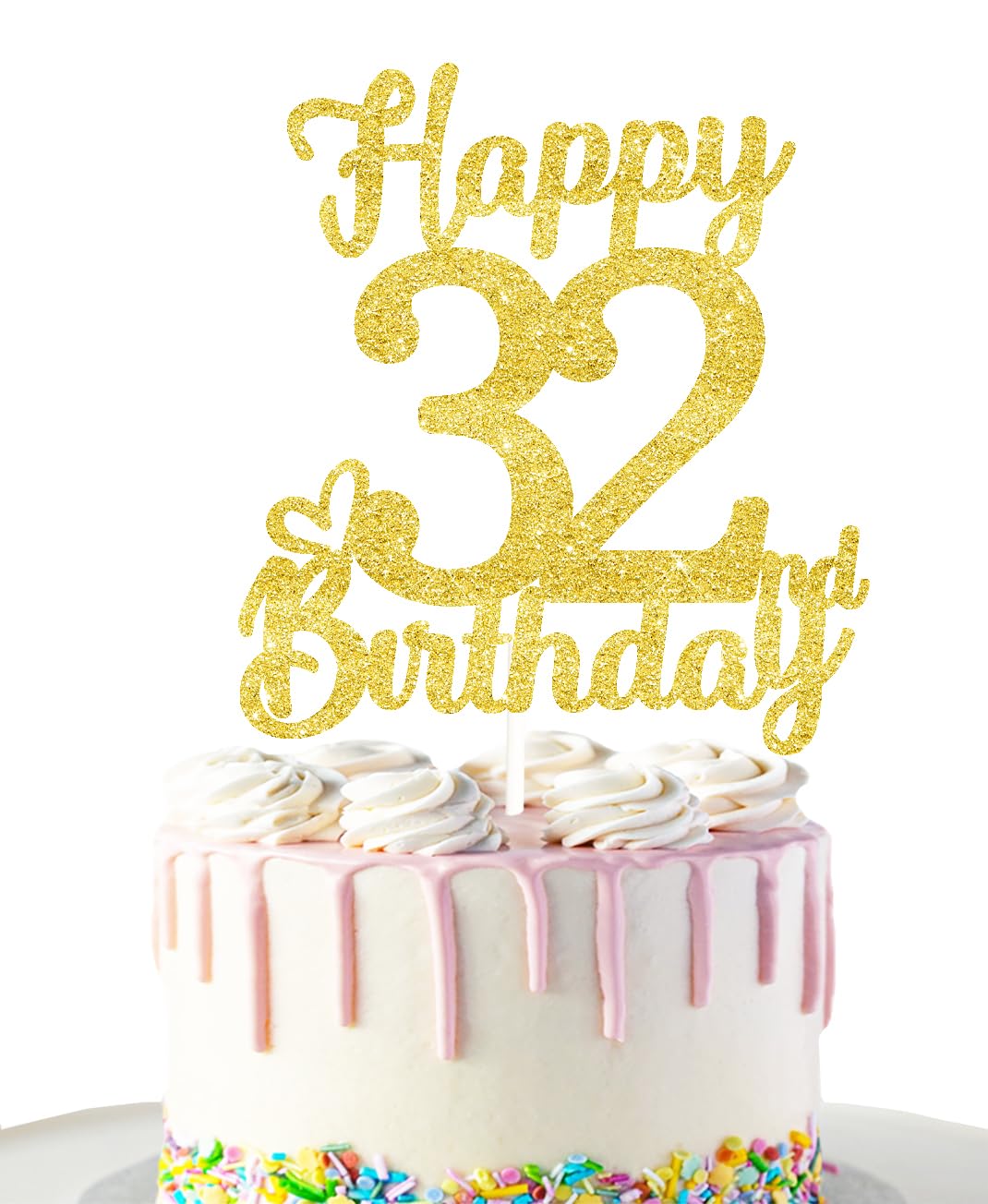 Snapklik.com : 32 Birthday Cake Toppers - Gold Glitter