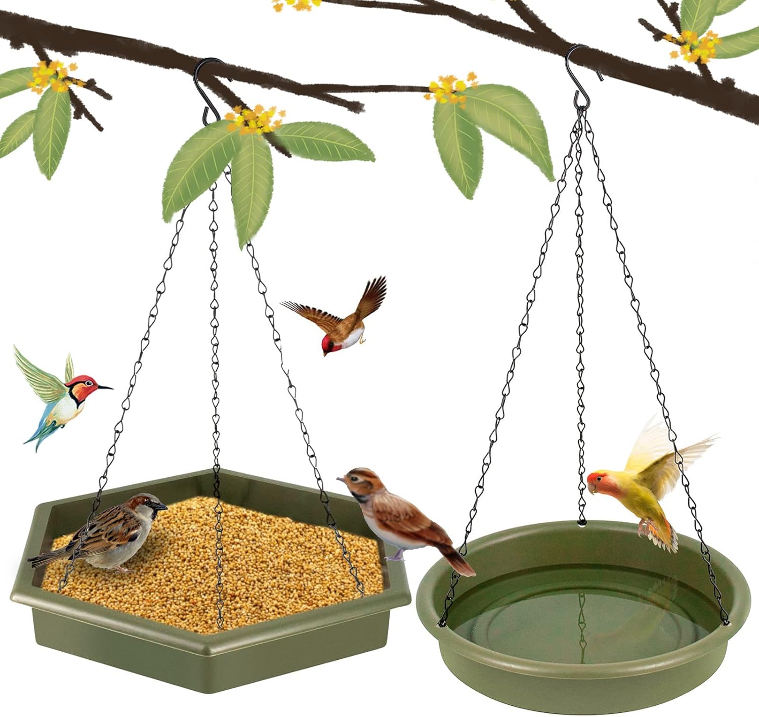 Hanging Bird Bath Bird Feeders, 2 in 1 XL Hanging Bird Feeder & Bird ...