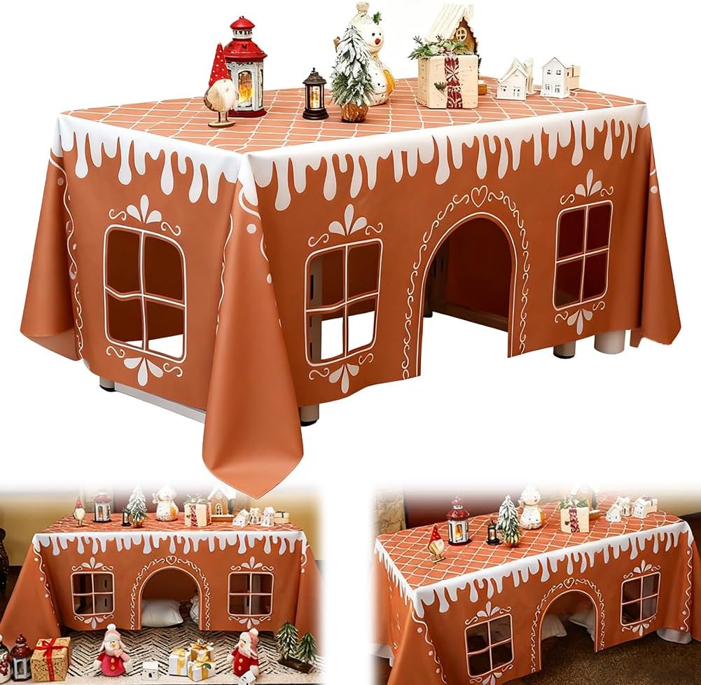 Amazon.com: Gingerbread House Christmas Tablecloth, Holiday Painting ...